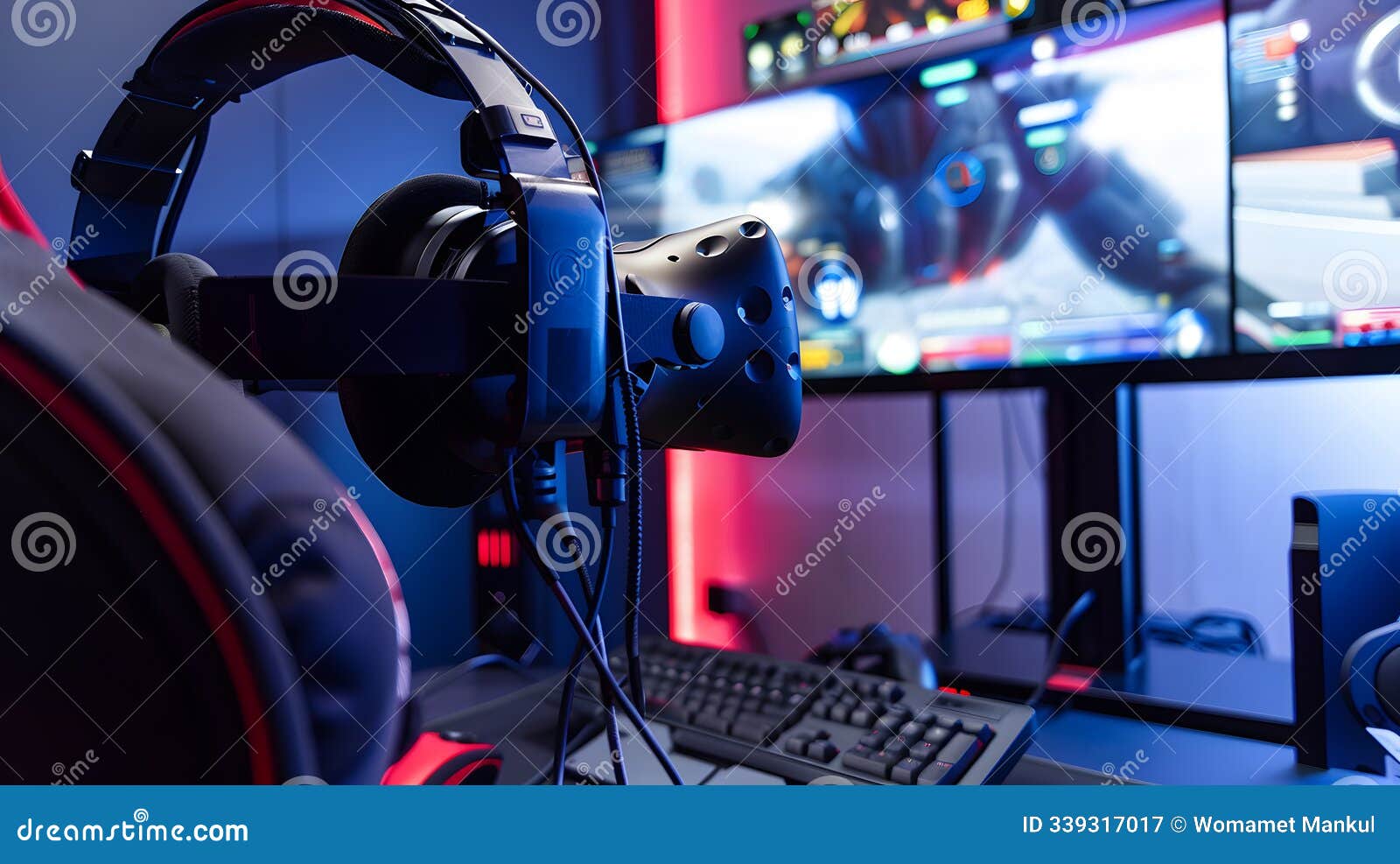 Immersive VR Gaming Setup with Motion Sensors Stock Illustration ...