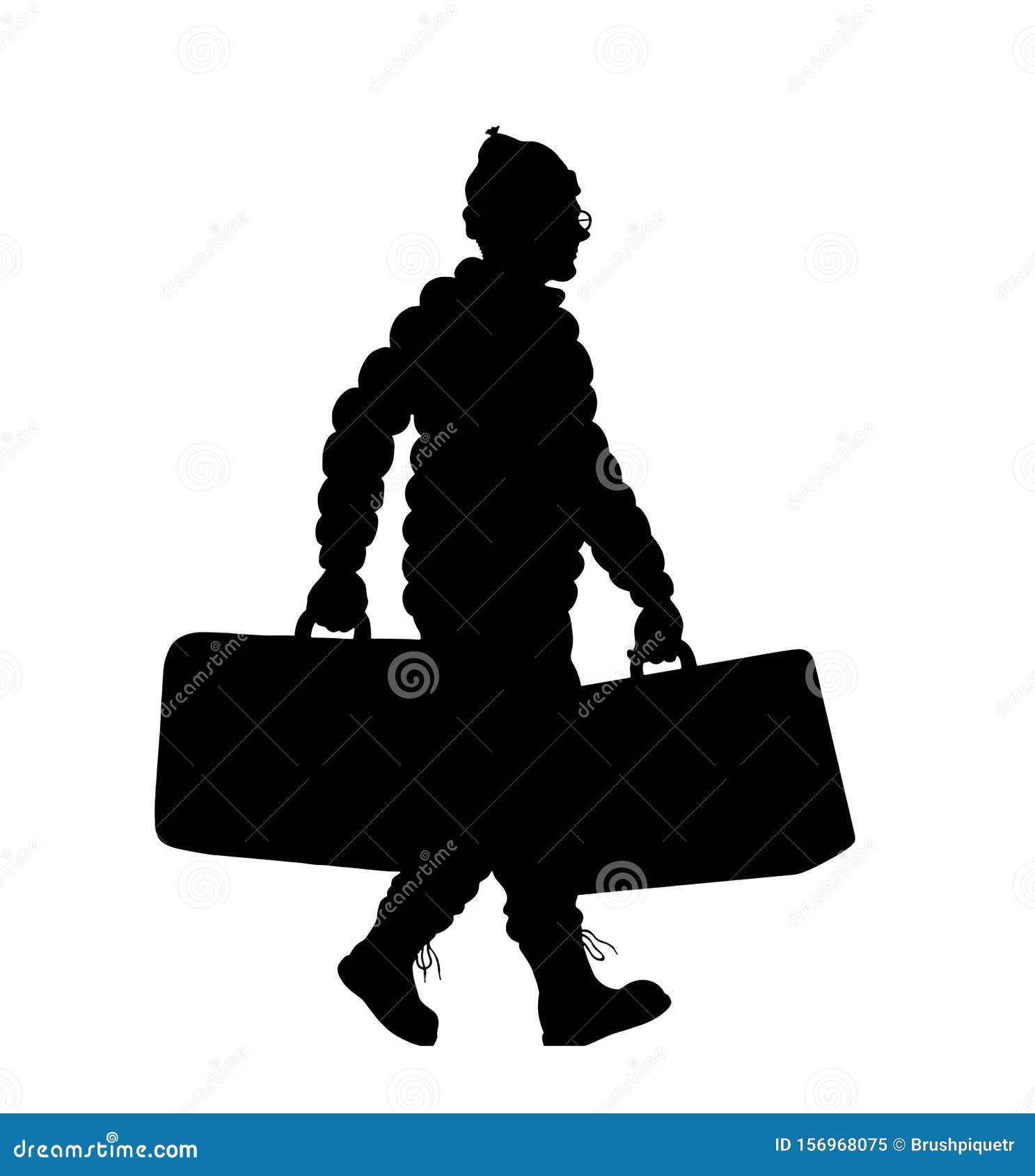 Immigrant Man Silhouette With Baggage And Camping Mat [Converted ...