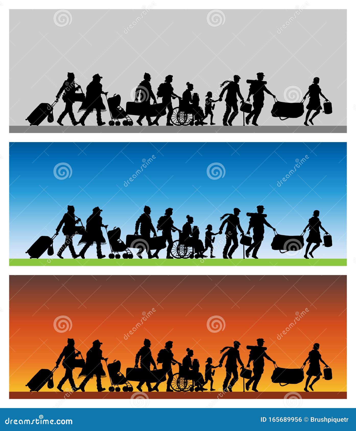 Immigrants Silhouette In Front Of Brick Wall Vector Illustration ...