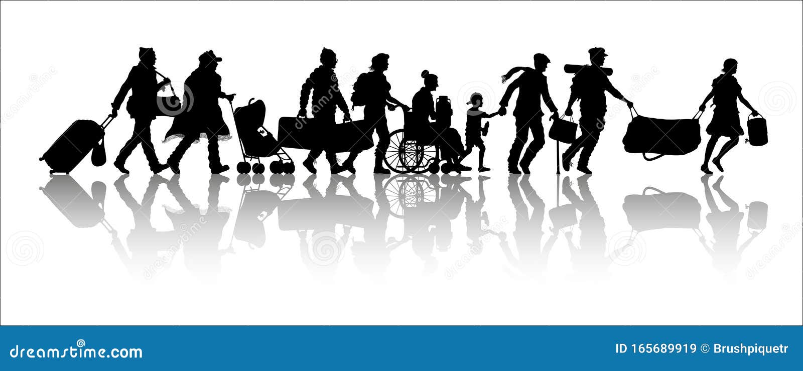 Immigrants Silhouette Refugees Baggage Walking Stock Vector ...