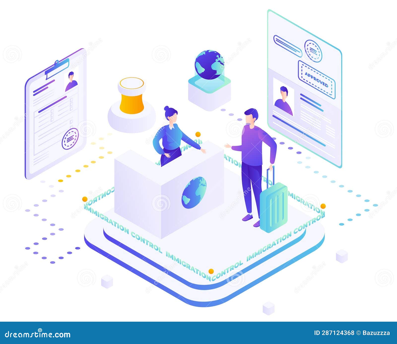 Immigration Control, Registration and Checkpoint Vector Illustration ...