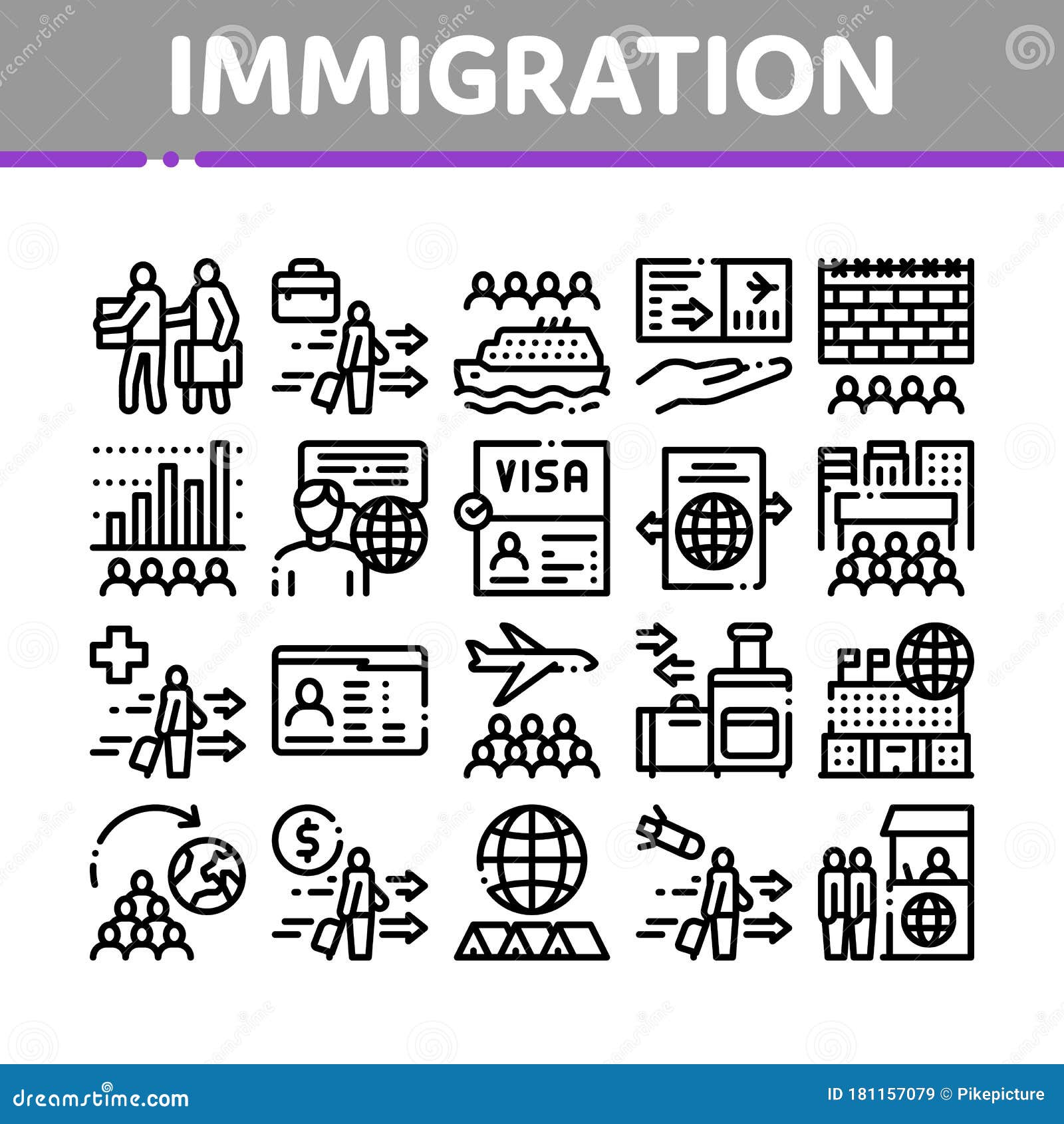Immigration Refugee Collection Icons Set Vector Stock Vector