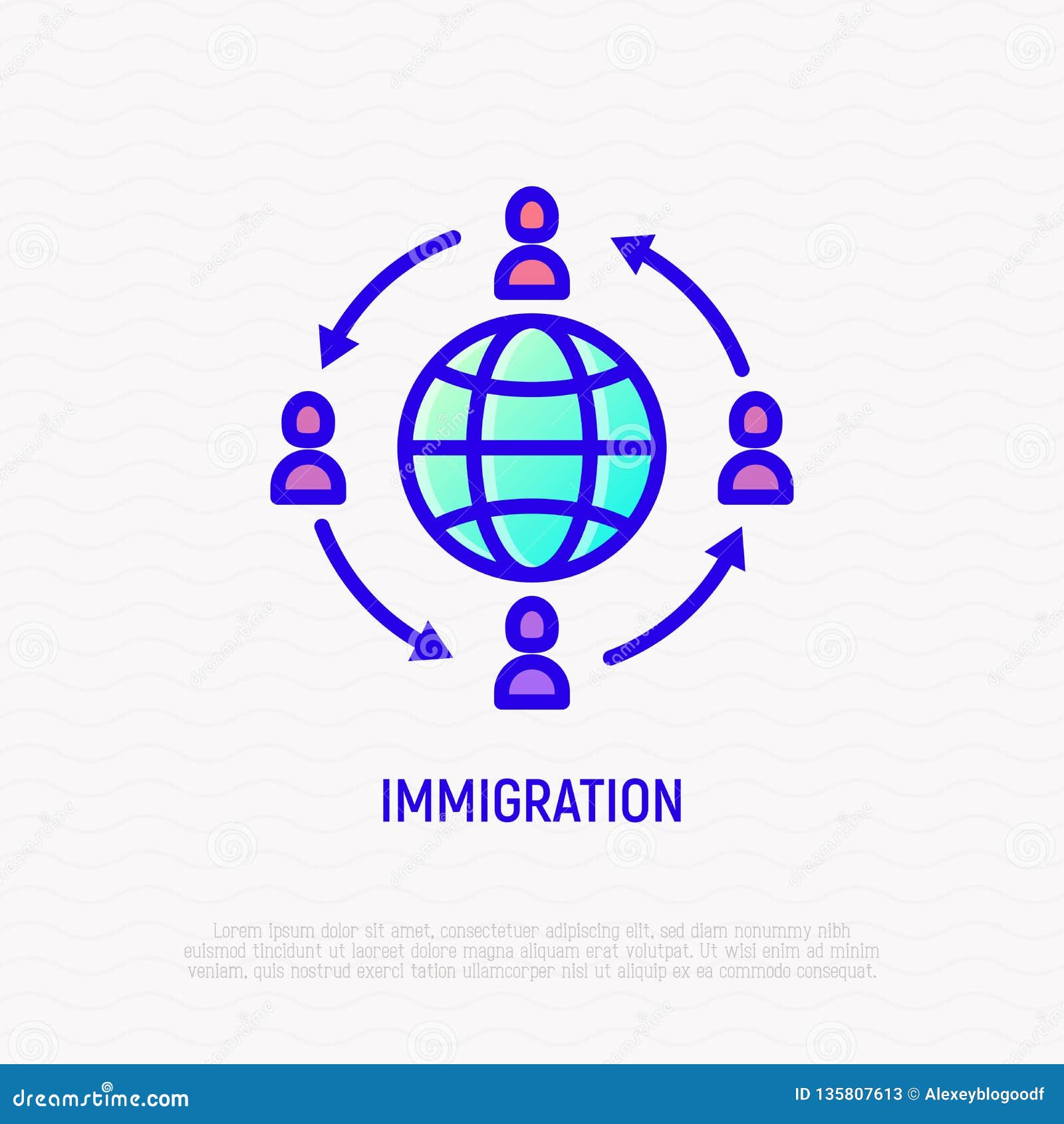 Immigration Line Icon: People Moving Around Globe Stock Vector ...