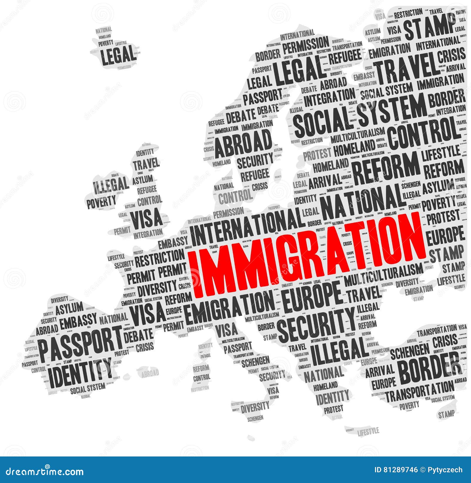 Immigration Word Cloud in a Shape of Europe Map Stock Vector ...