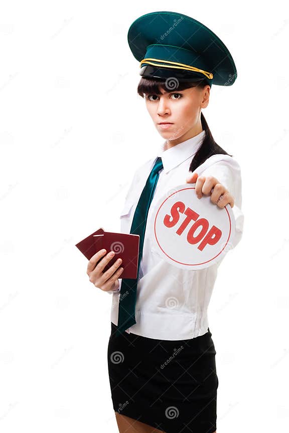 Immigration Worker with Stop Sign Stock Image - Image of pass ...