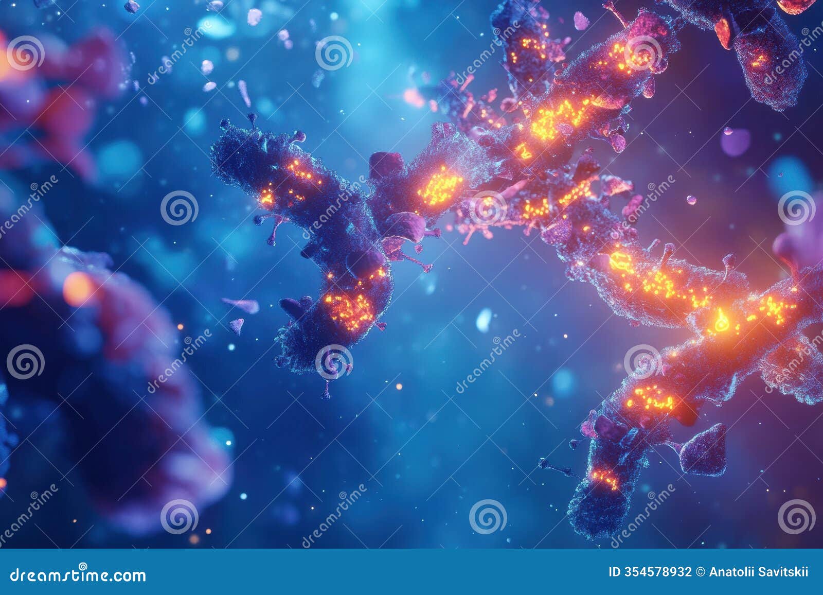 Immune Response in Action with Antibodies Attacking Glowing Viruses in ...