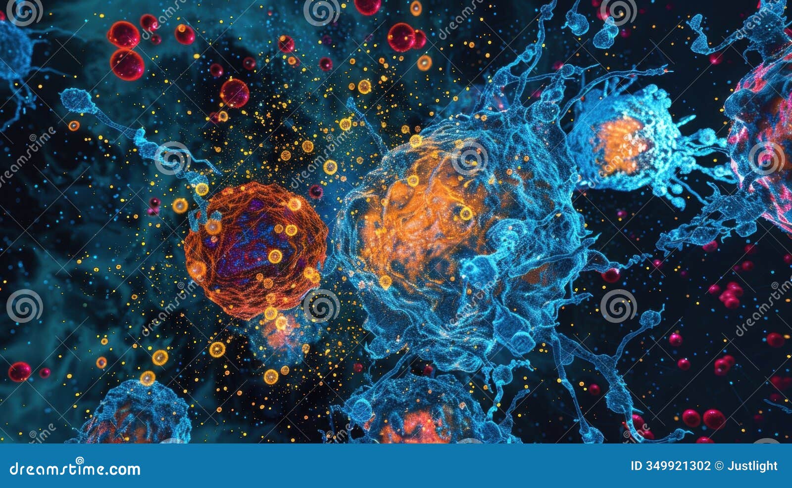 Immune System Attacking Virus Cells, Microscopic View of Antibody Cells ...