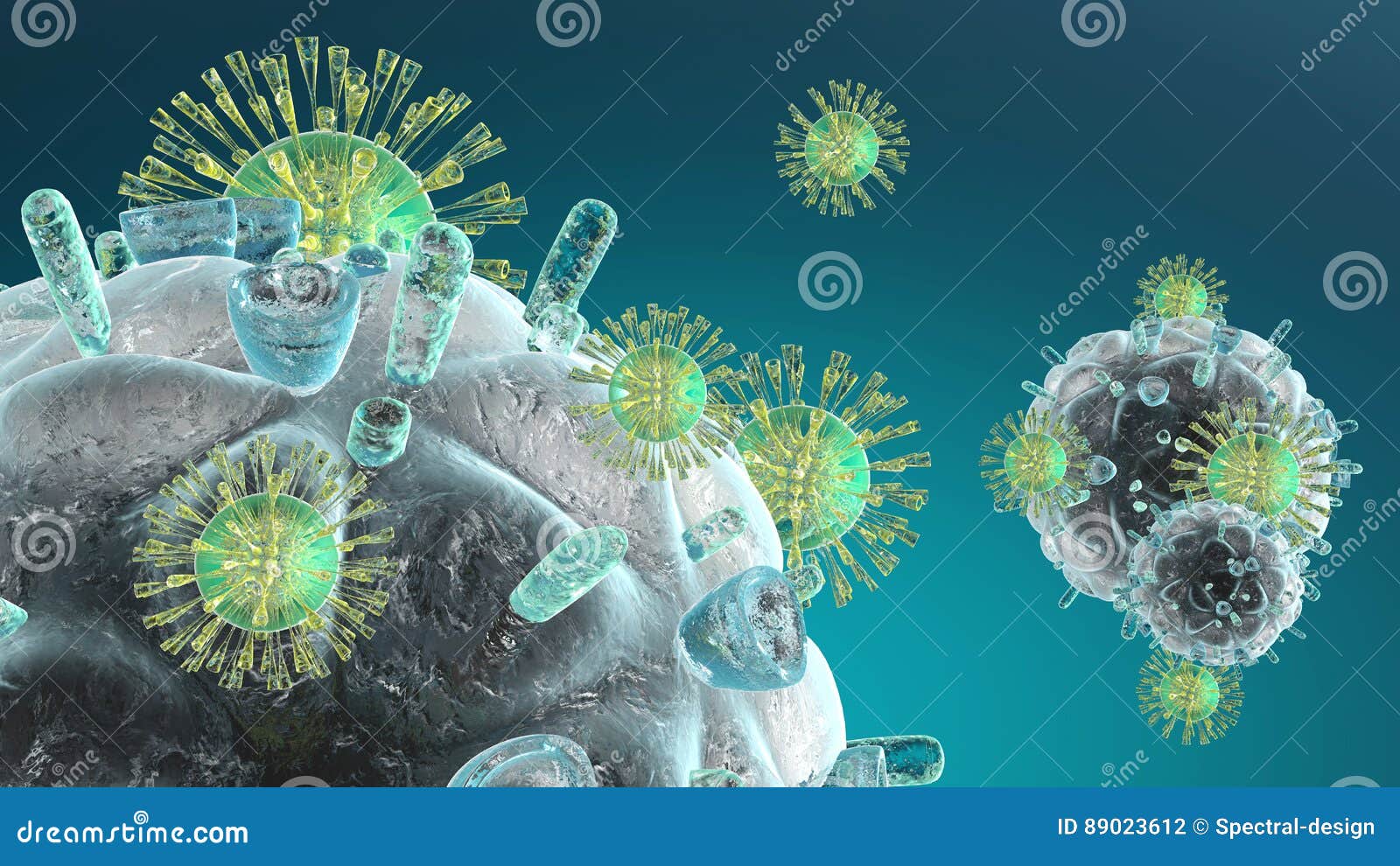 Immune System Cells Attacking a HIV Virus Stock Illustration ...