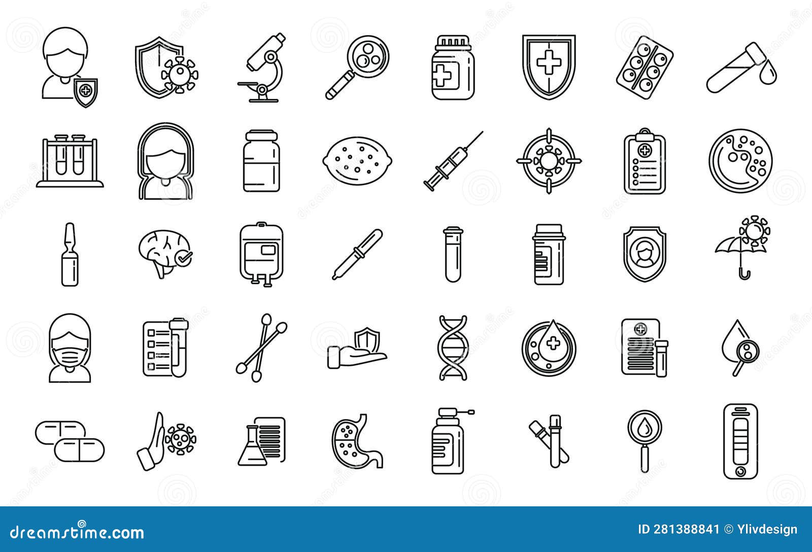 Immune System Icons Set Outline Vector. Human Weak Stock Vector ...