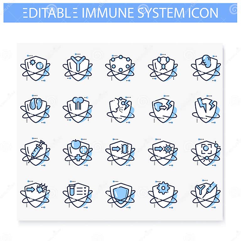 Immune System Line Icons Set Stock Vector Illustration Of Treatment