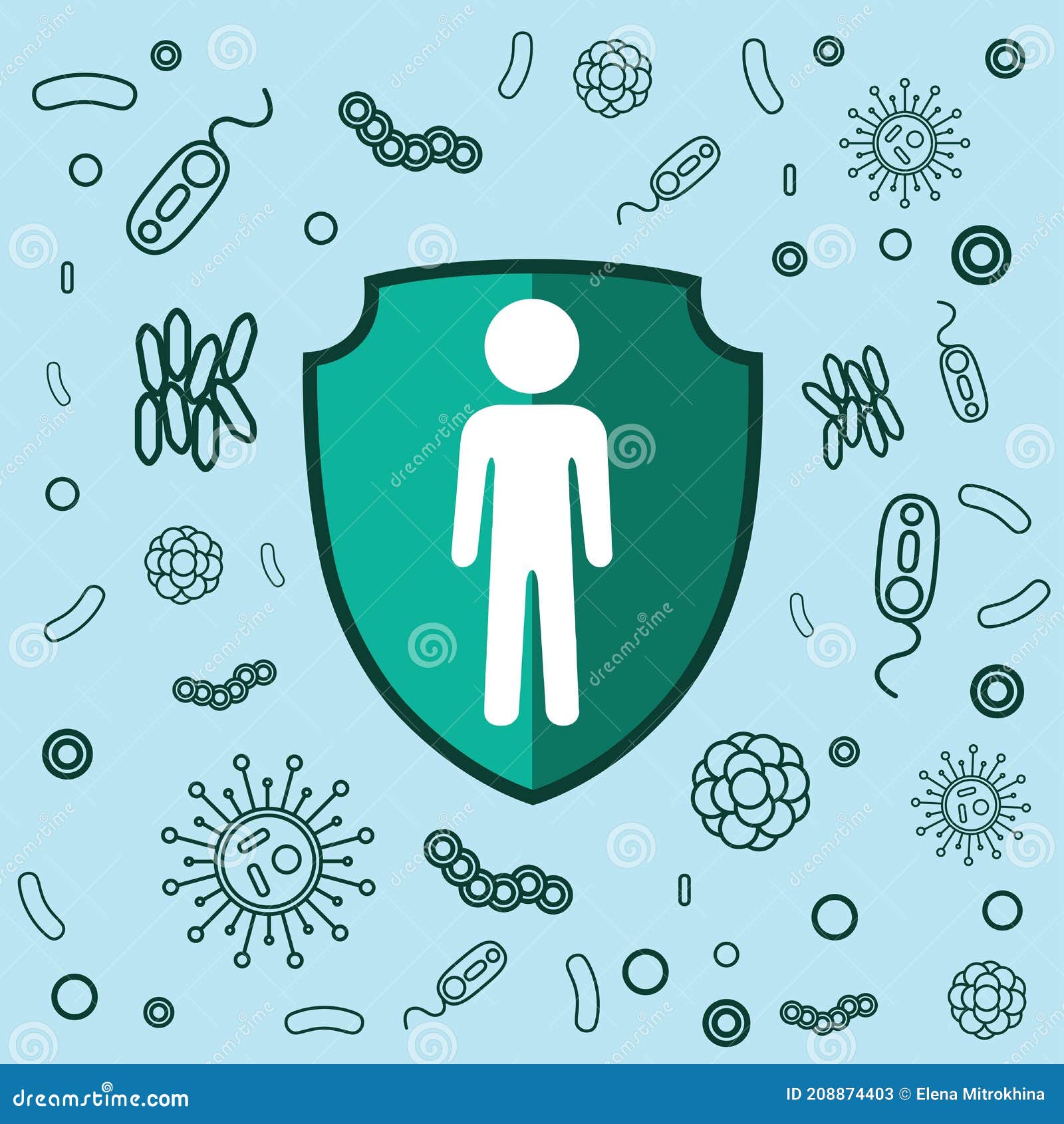 The Immunity Icon. a Shield with a White Human Figure Reflects Viruses ...