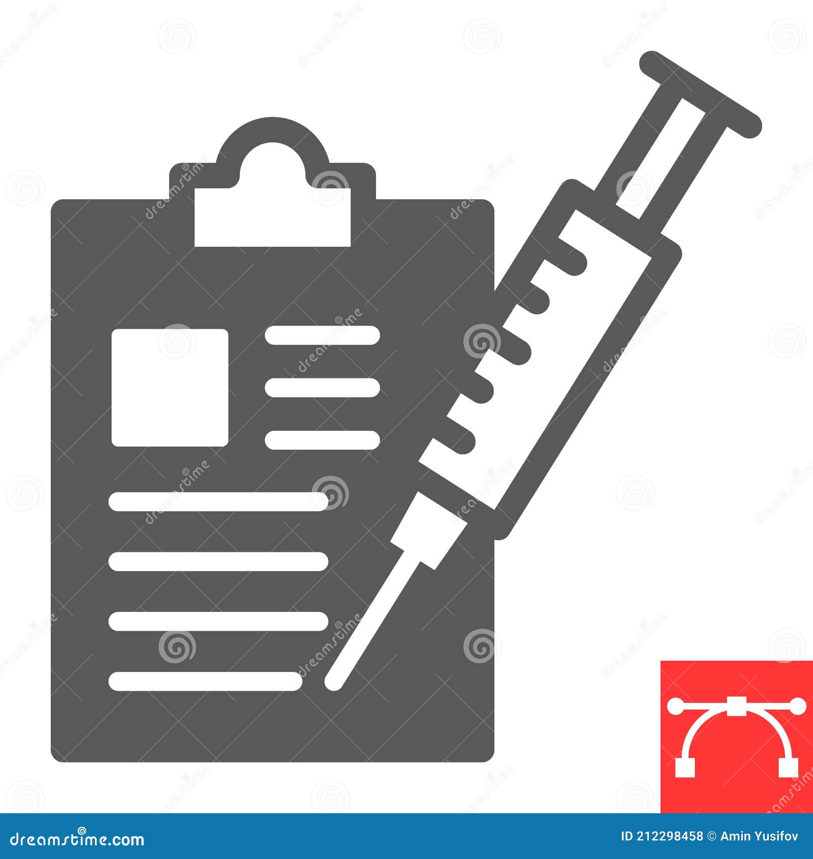 Immunization Program Glyph Icon, Vaccine and Injection, Clipboard with ...