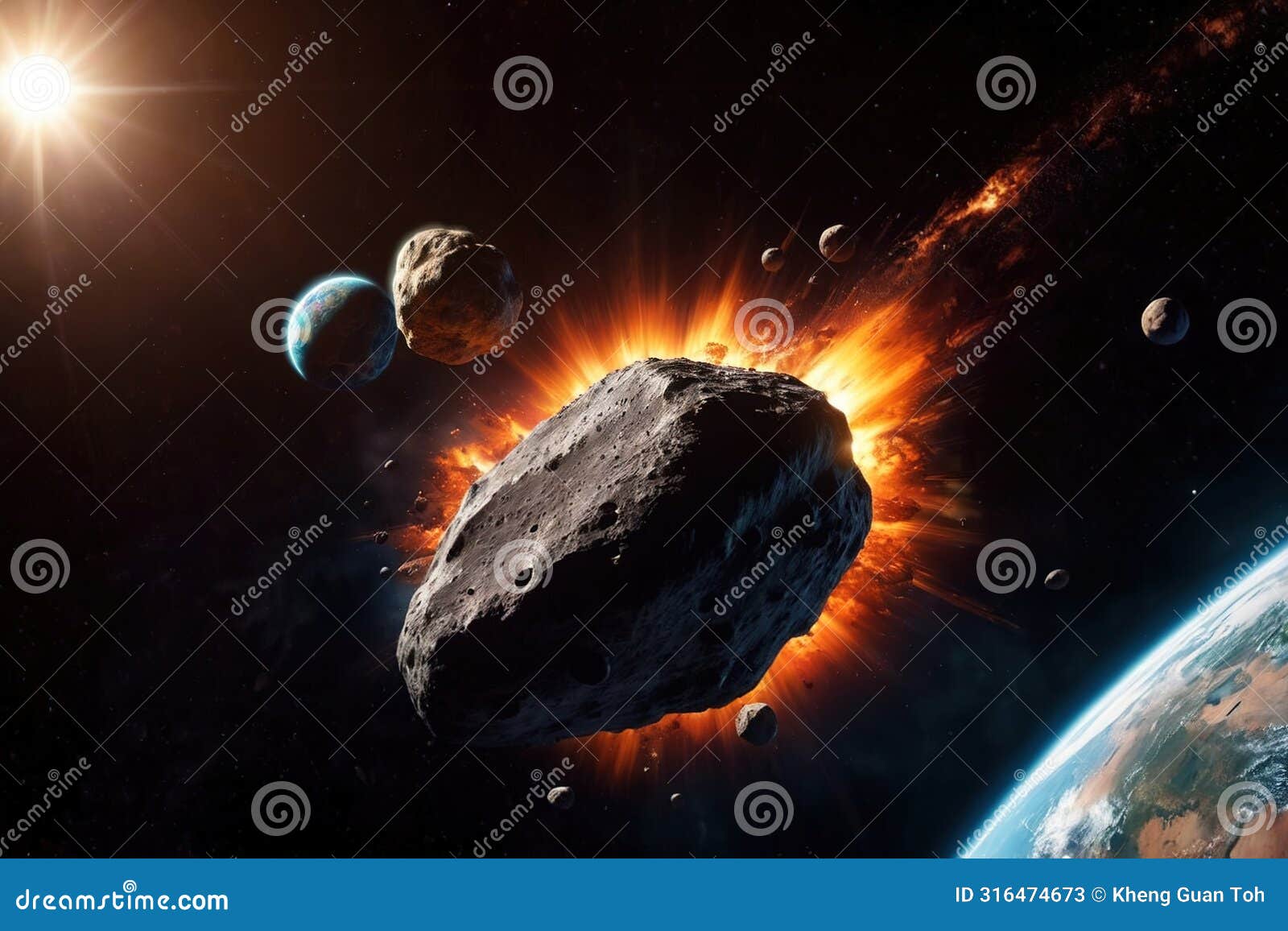 Impact of Asteroid Meteor Comet Collision Explosion Over Planet Earth ...