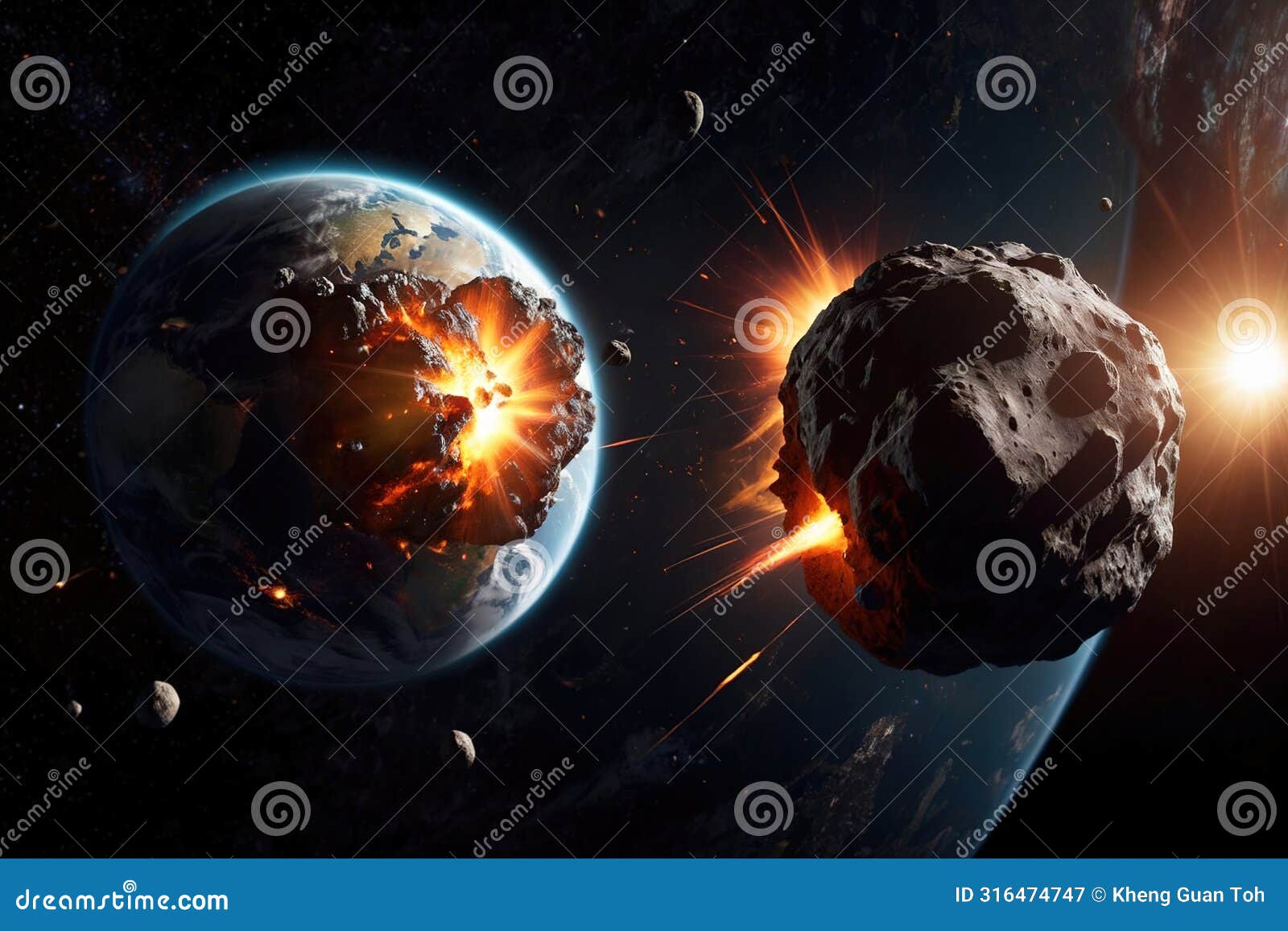 Impact of Asteroid Meteor Comet Collision Explosion Over Planet Earth ...