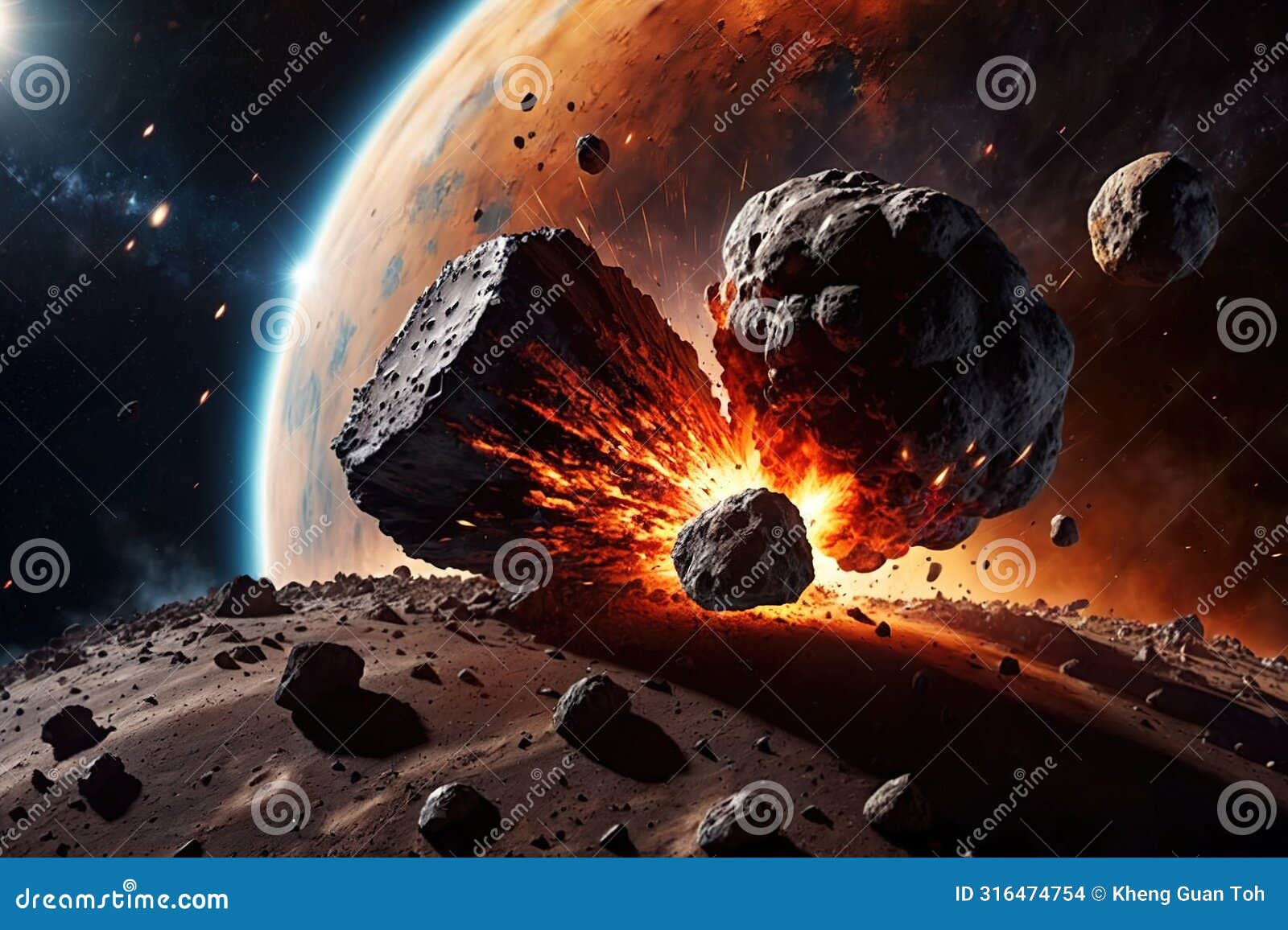 Impact of Asteroid Meteor Comet Collision Explosion Over Planet Earth ...