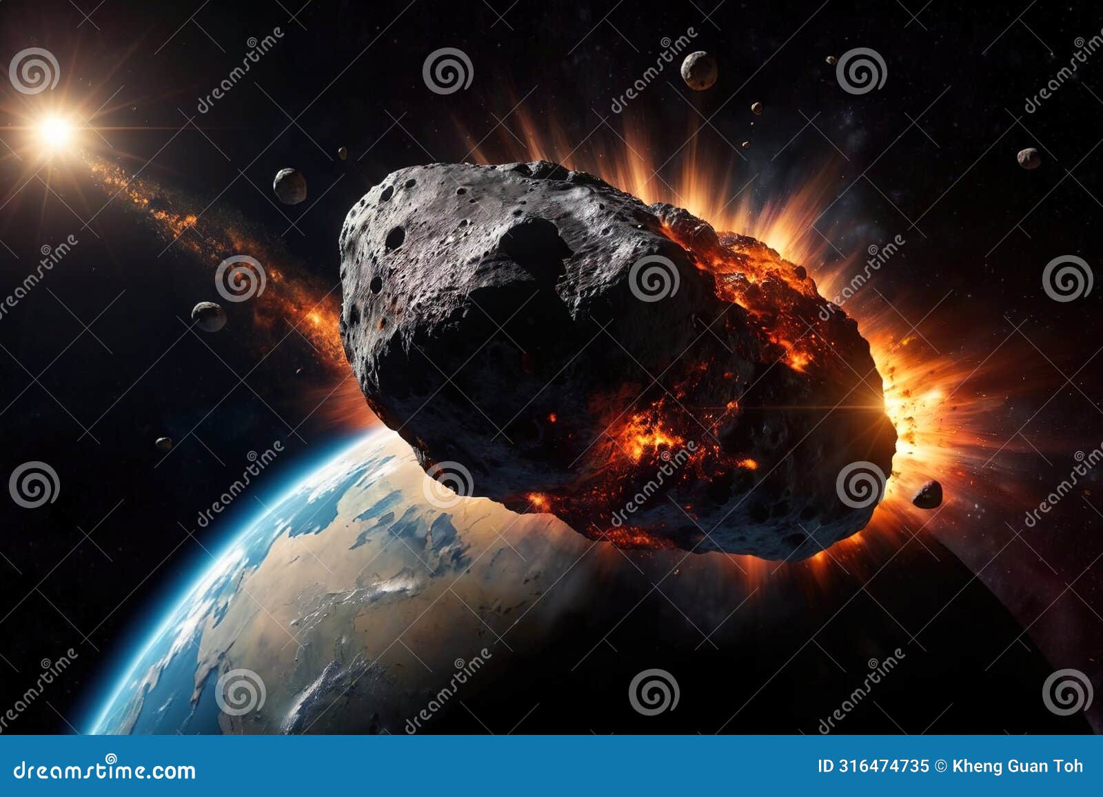 Impact of Asteroid Meteor Comet Collision Explosion Over Planet Earth ...