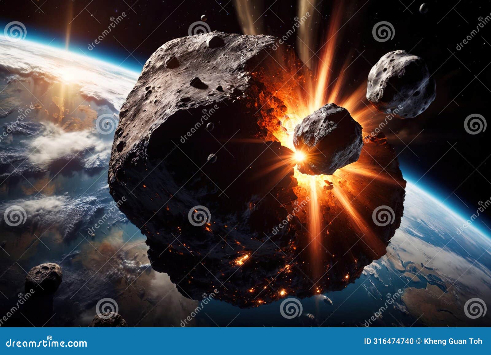 Impact of Asteroid Meteor Comet Collision Explosion Over Planet Earth ...