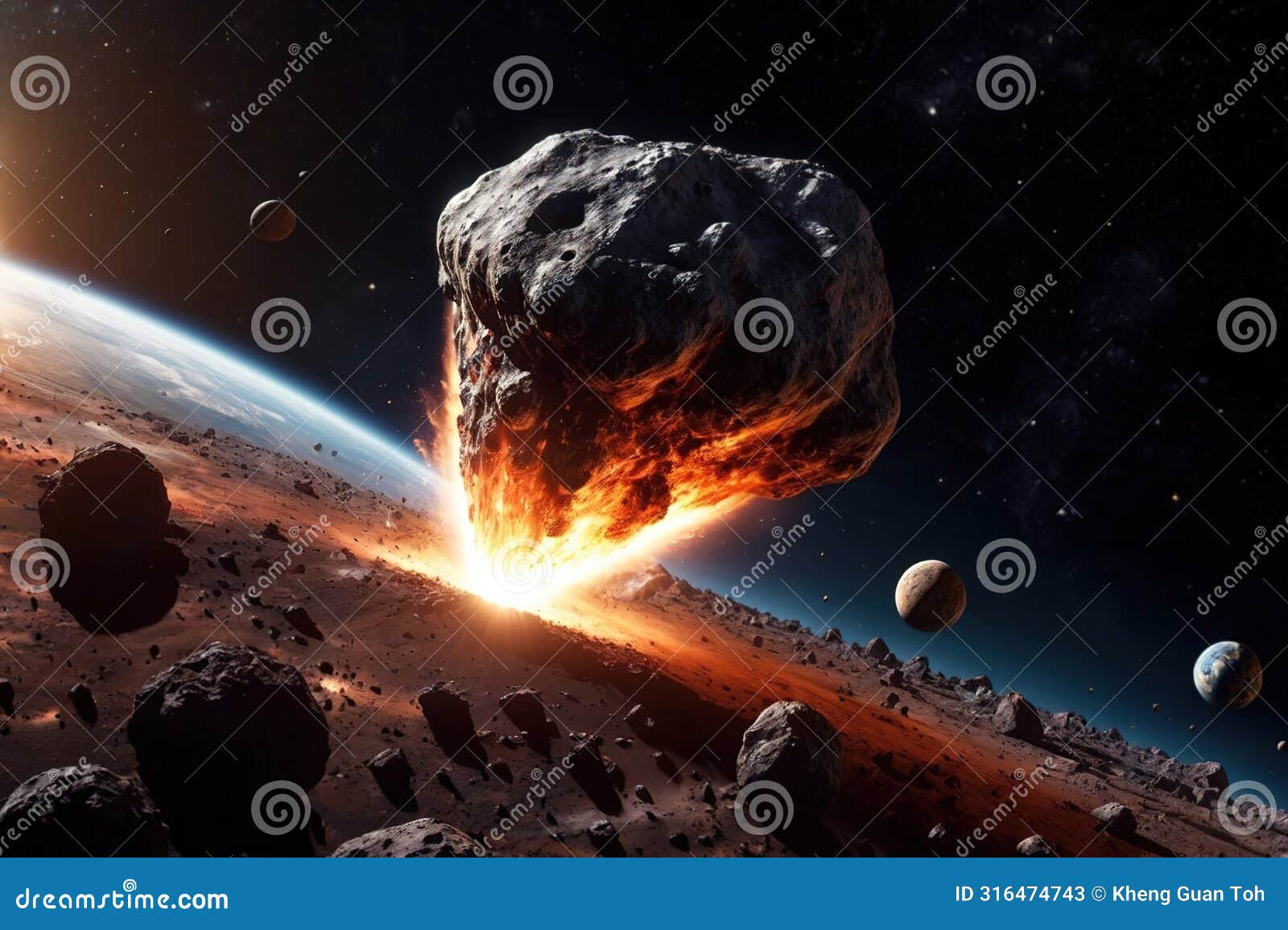 Impact of Asteroid Meteor Comet Collision Explosion Over Planet Earth ...