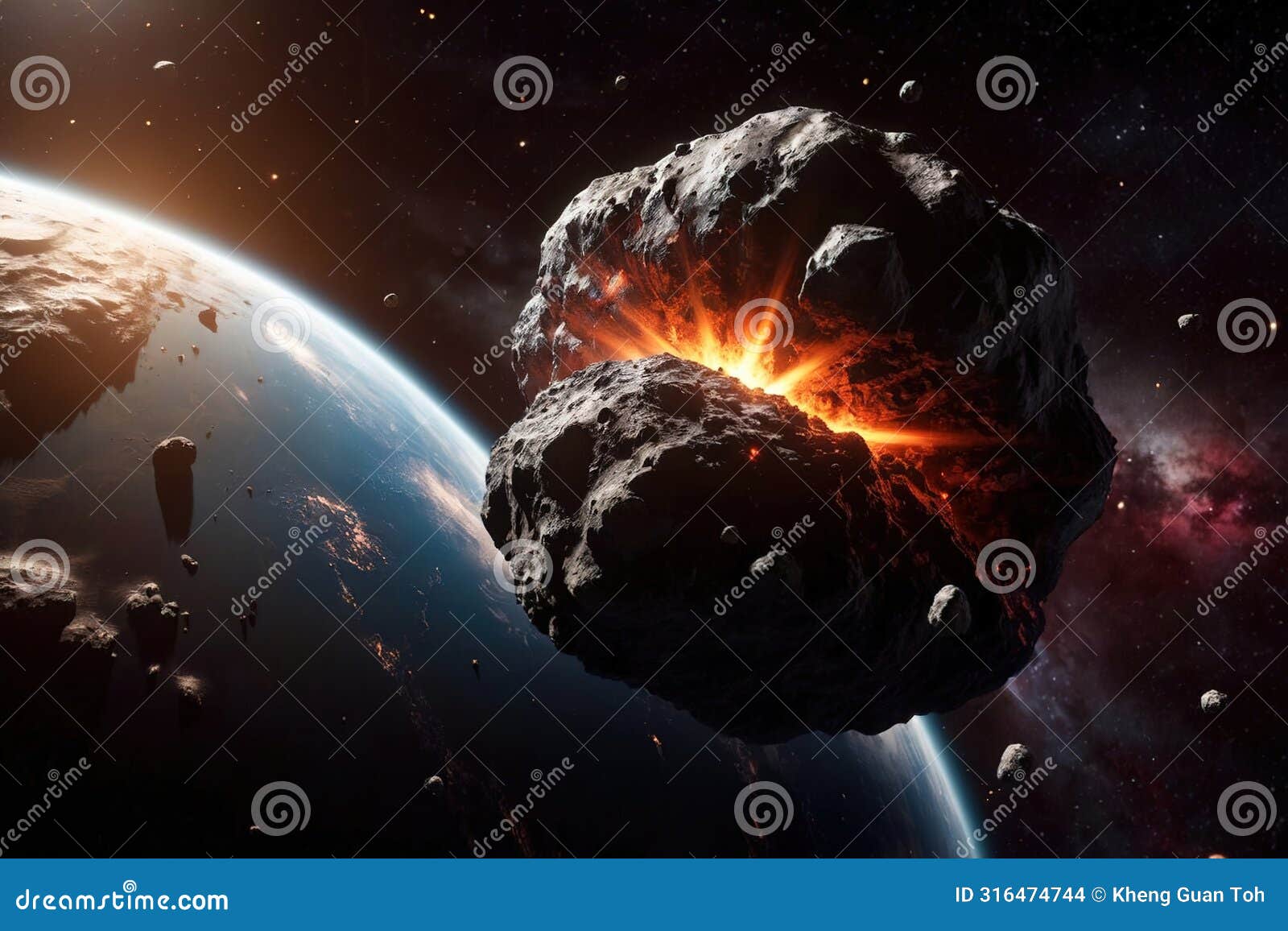 Impact of Asteroid Meteor Comet Collision Explosion Over Planet Earth ...