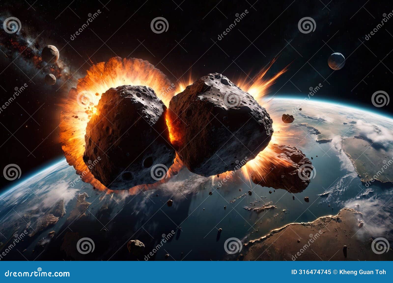 Impact of Asteroid Meteor Comet Collision Explosion Over Planet Earth ...