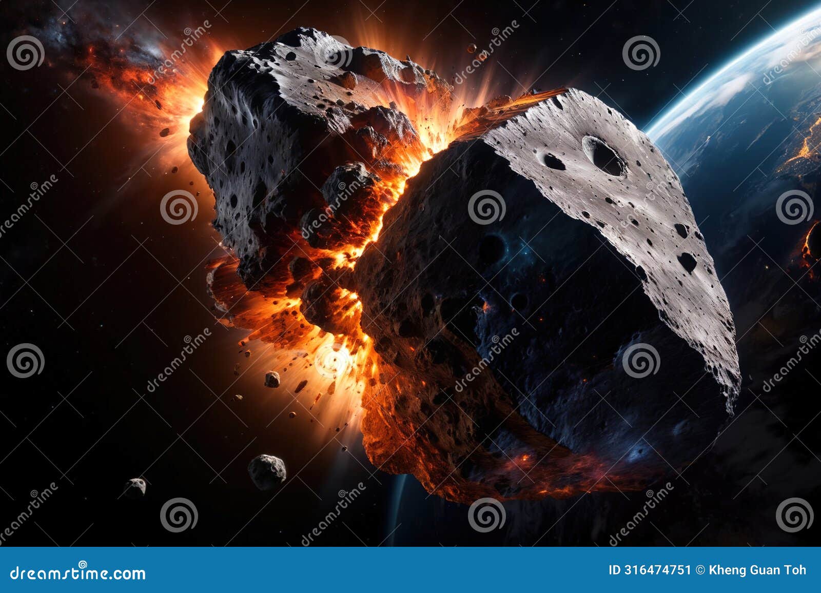 Impact of Asteroid Meteor Comet Collision Explosion Over Planet Earth ...