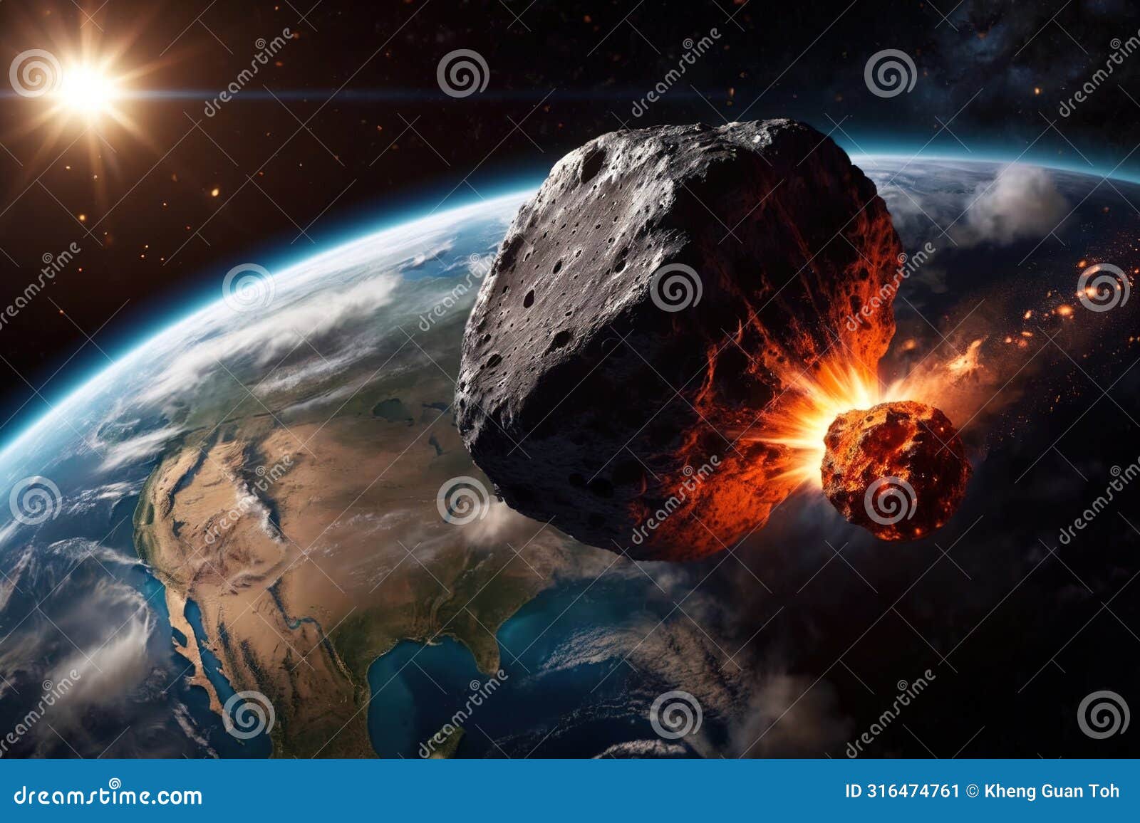 Impact of Asteroid Meteor Comet Collision Explosion Over Planet Earth ...