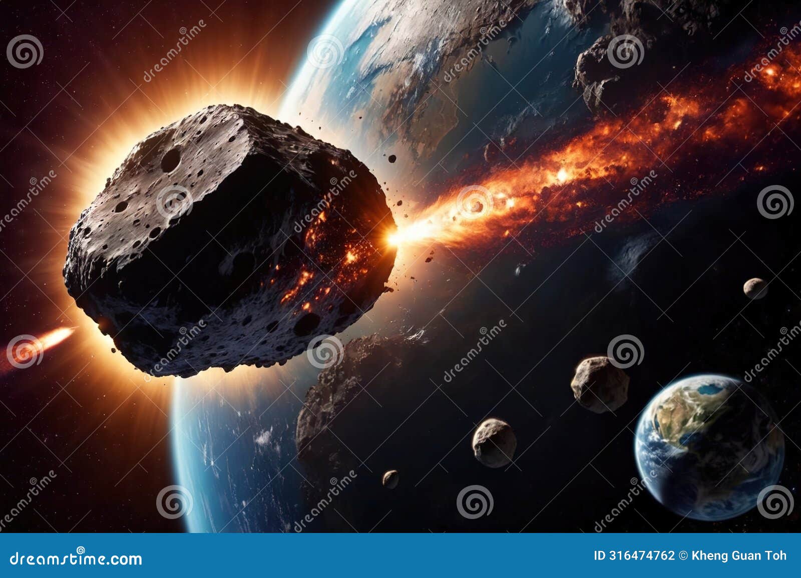 Impact of Asteroid Meteor Comet Collision Explosion Over Planet Earth ...