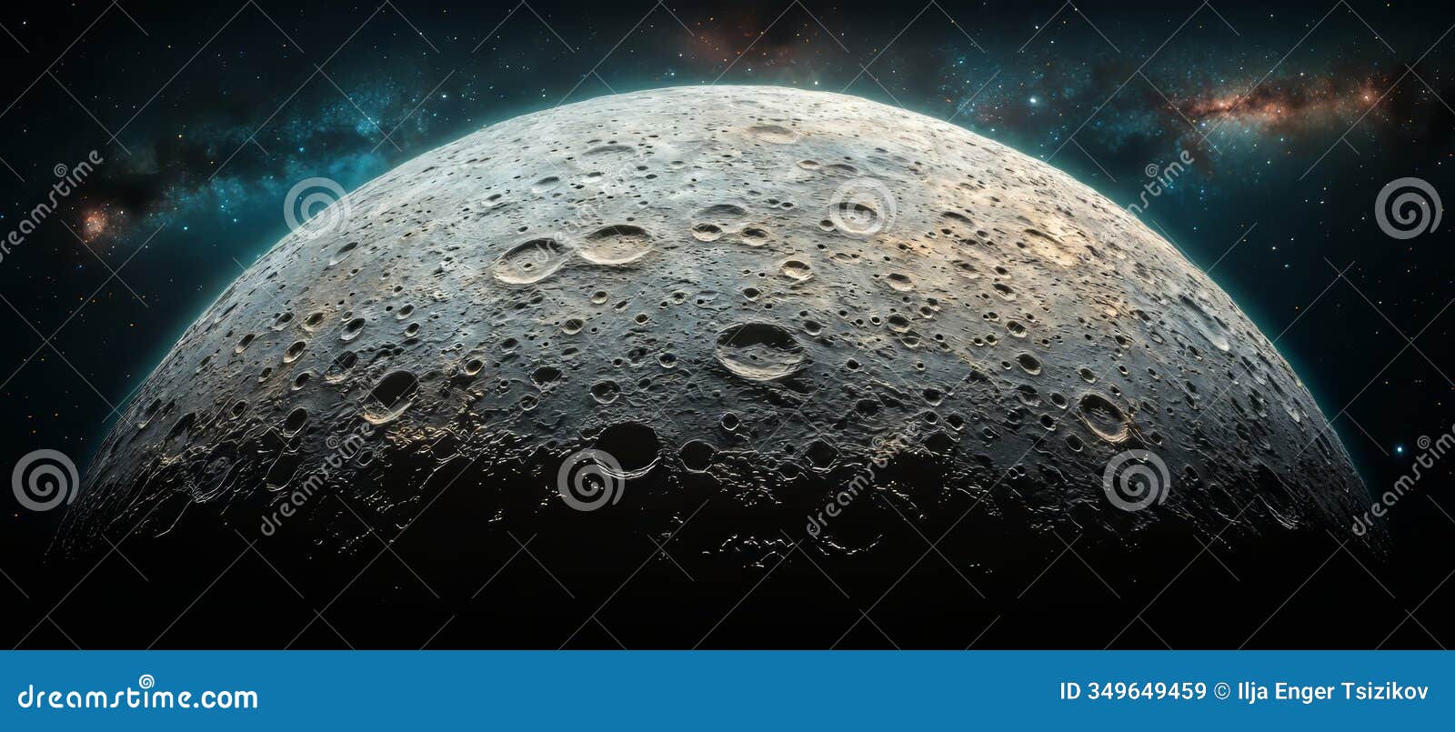 Impact Craters on the Surface of the Moon with Nebula, Realistic ...