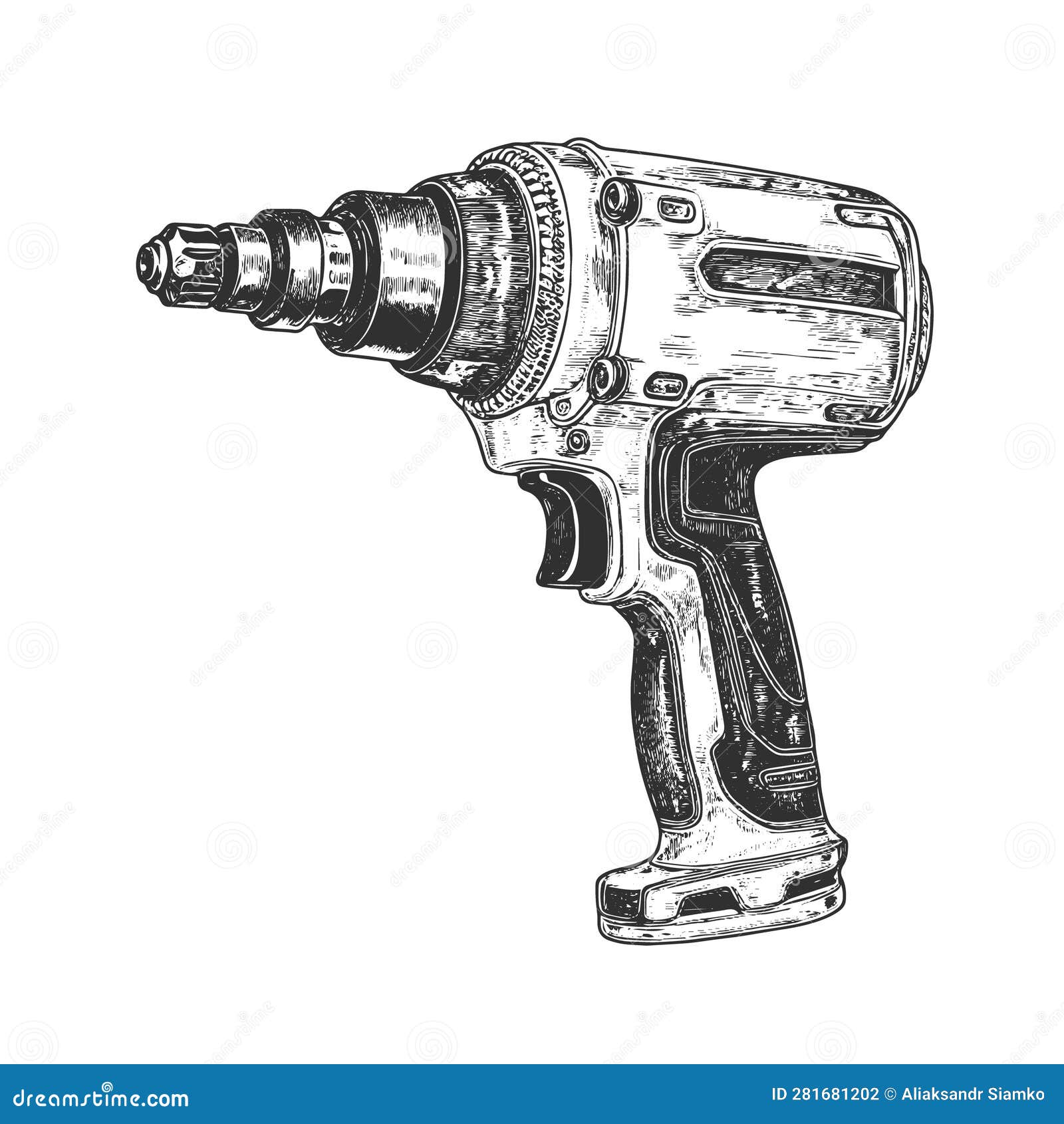 Impact Driver Vector Drawing. Isolated Hand Drawn, Engraved Style ...