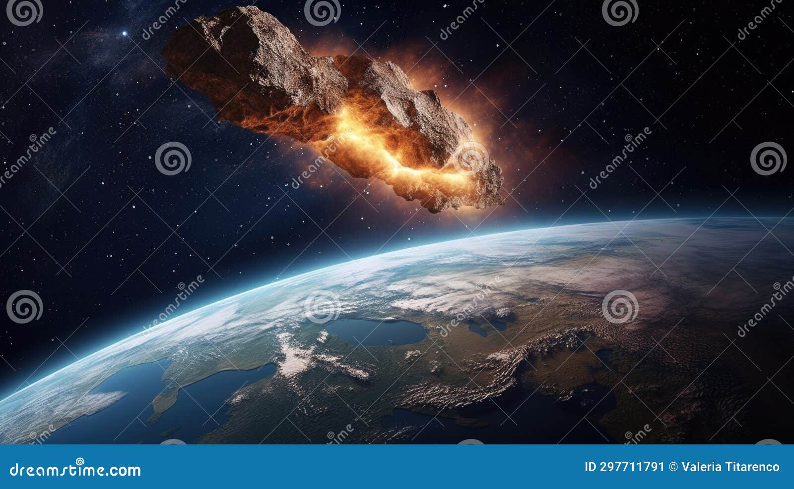 Impact Imminent a Meteorite Approaches Earth Stock Image - Image of ...
