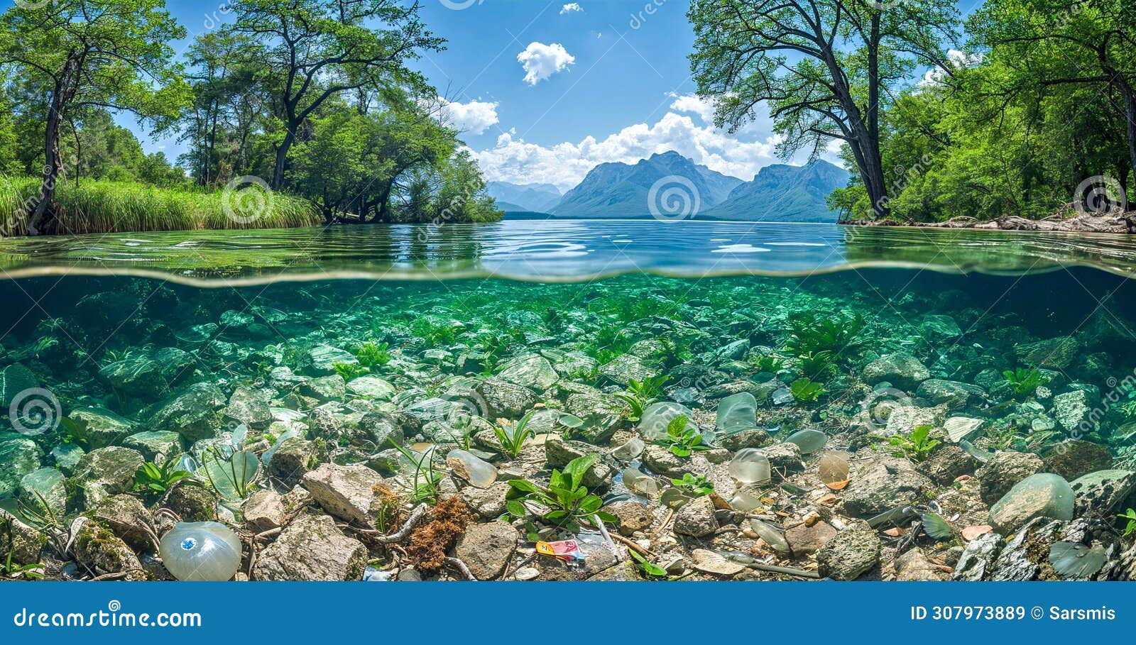 Impact of Litter on Pristine Mountain Lake Environment Stock Illustration - Illustration of ...