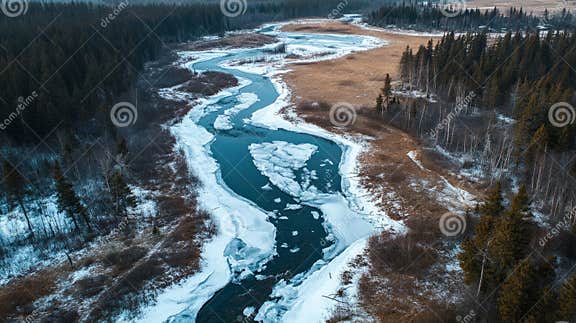 Impact of Melting Ice on River Flow Evolution Stock Illustration ...