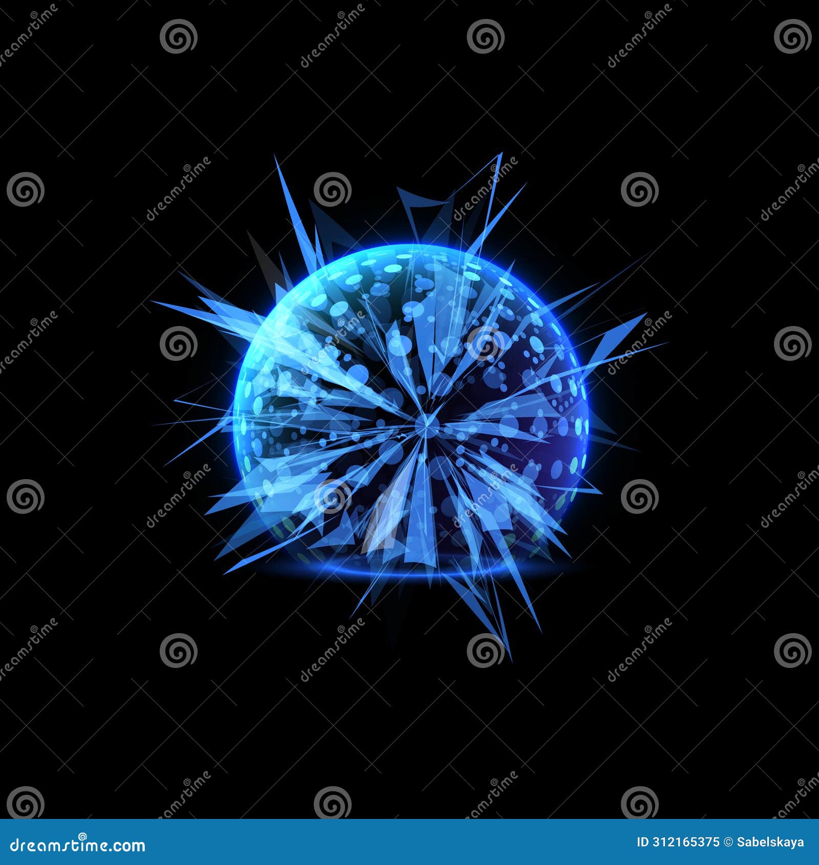 The Impact is Reflected on a Blue Glowing Spherical Shield. Stock ...