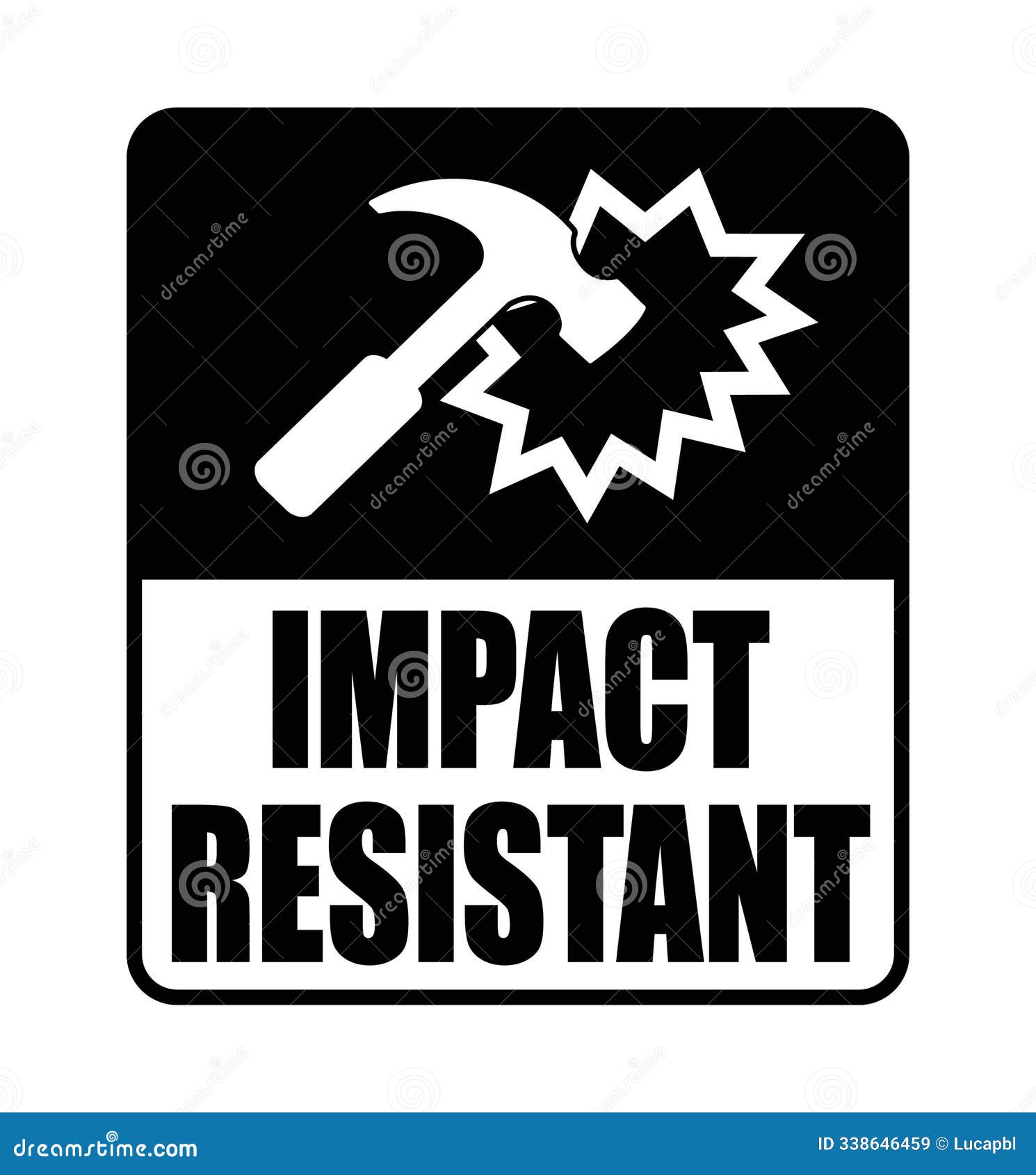 Impact Resistant. Label Sign with Hammer Symbol. Text Below it. Stock ...