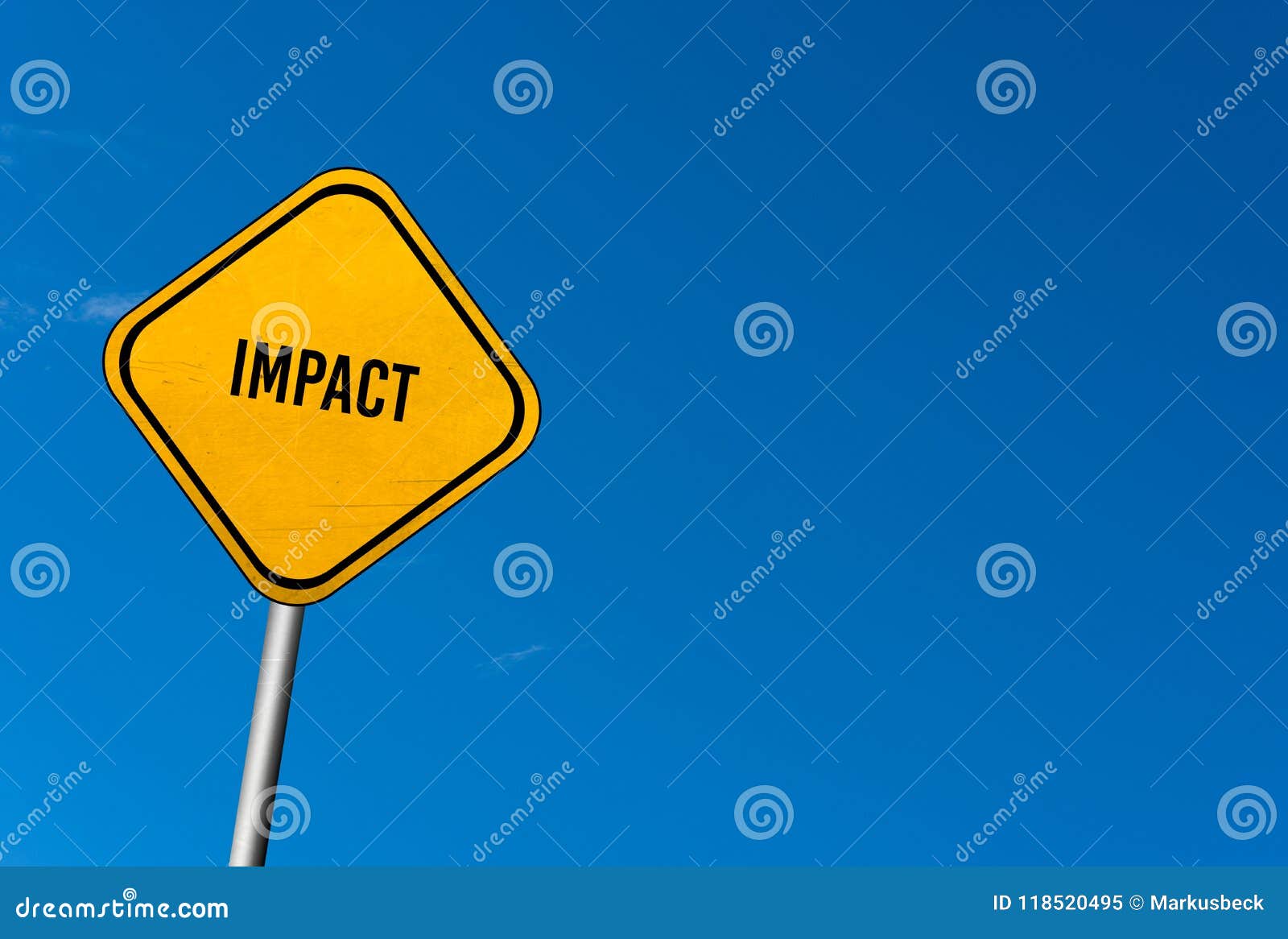 Impact - Yellow Sign with Blue Sky Stock Image - Image of digital ...