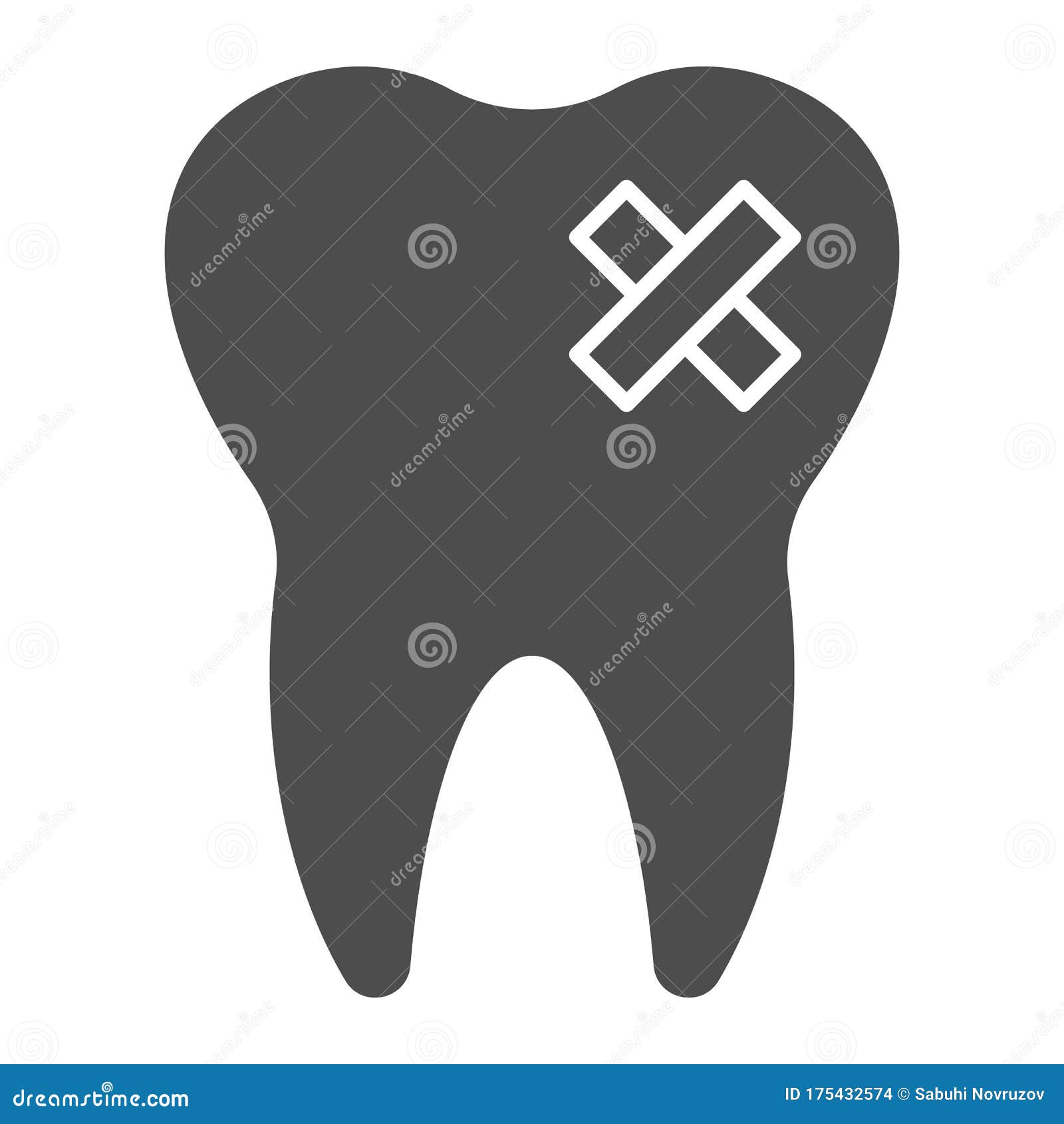 Impacted Caries Problem Line And Solid Icon. Bad Tooth With Cross Patch ...