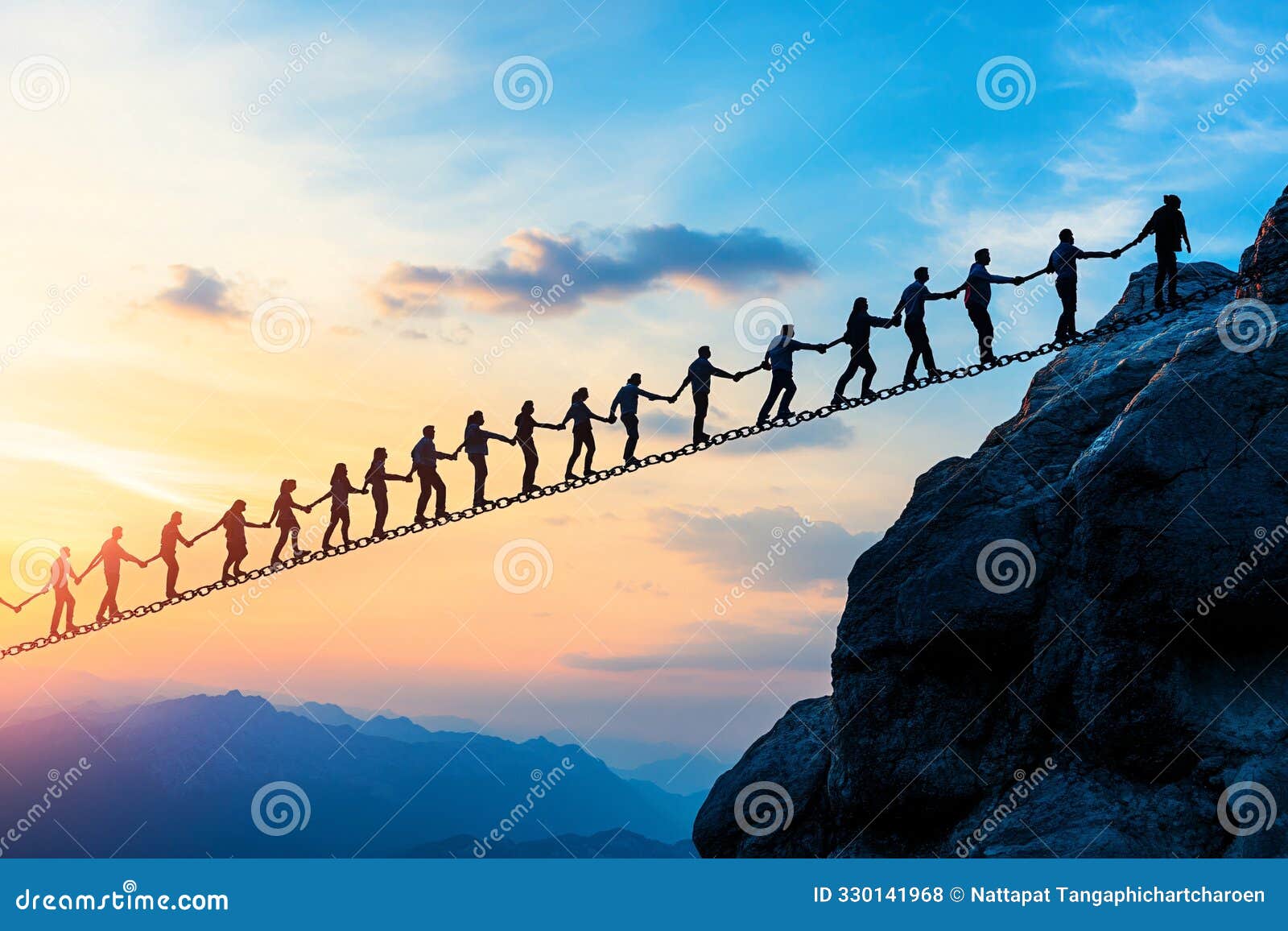 An Impactful Image of People Forming a Human Chain Over a Chasm ...