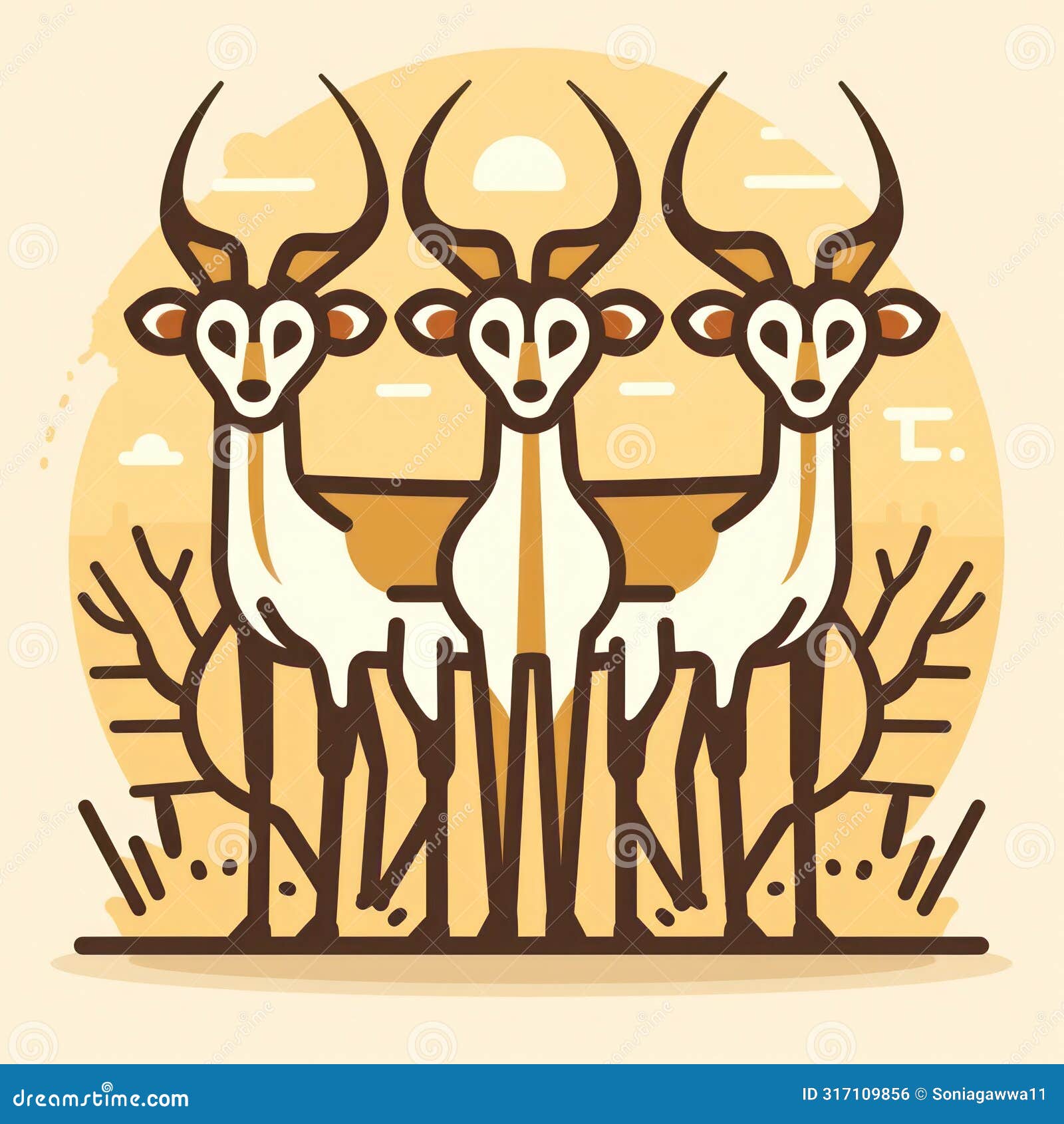 Impala Cartoon Flat Illustration Minimal Line Art Stock Illustration ...