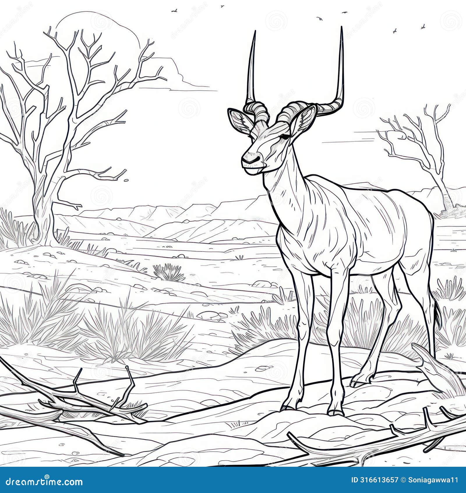 Impala Drawing Coloring Book Page Stock Illustration - Illustration of ...
