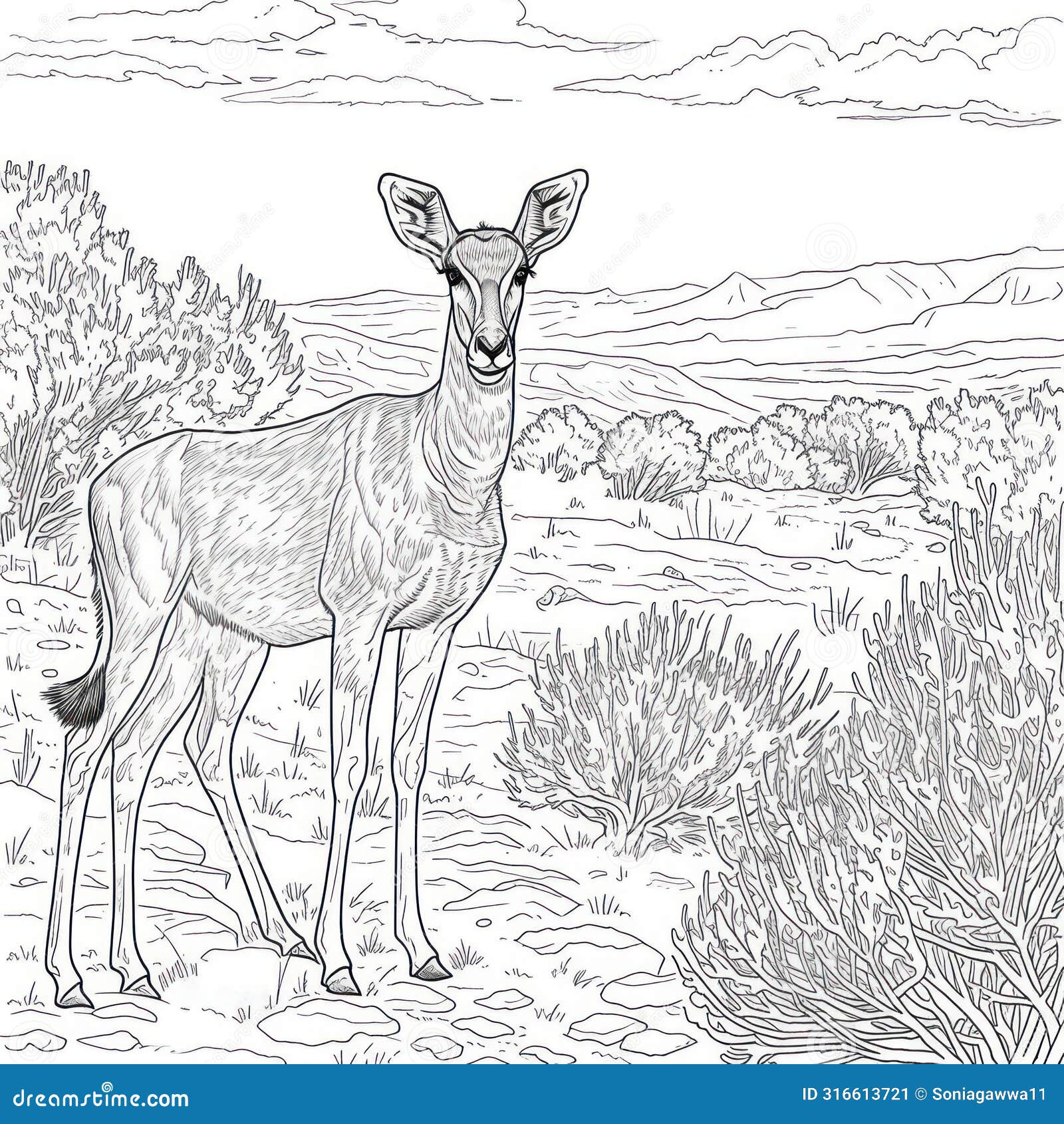 Impala Drawing Coloring Book Page Stock Illustration - Illustration of ...