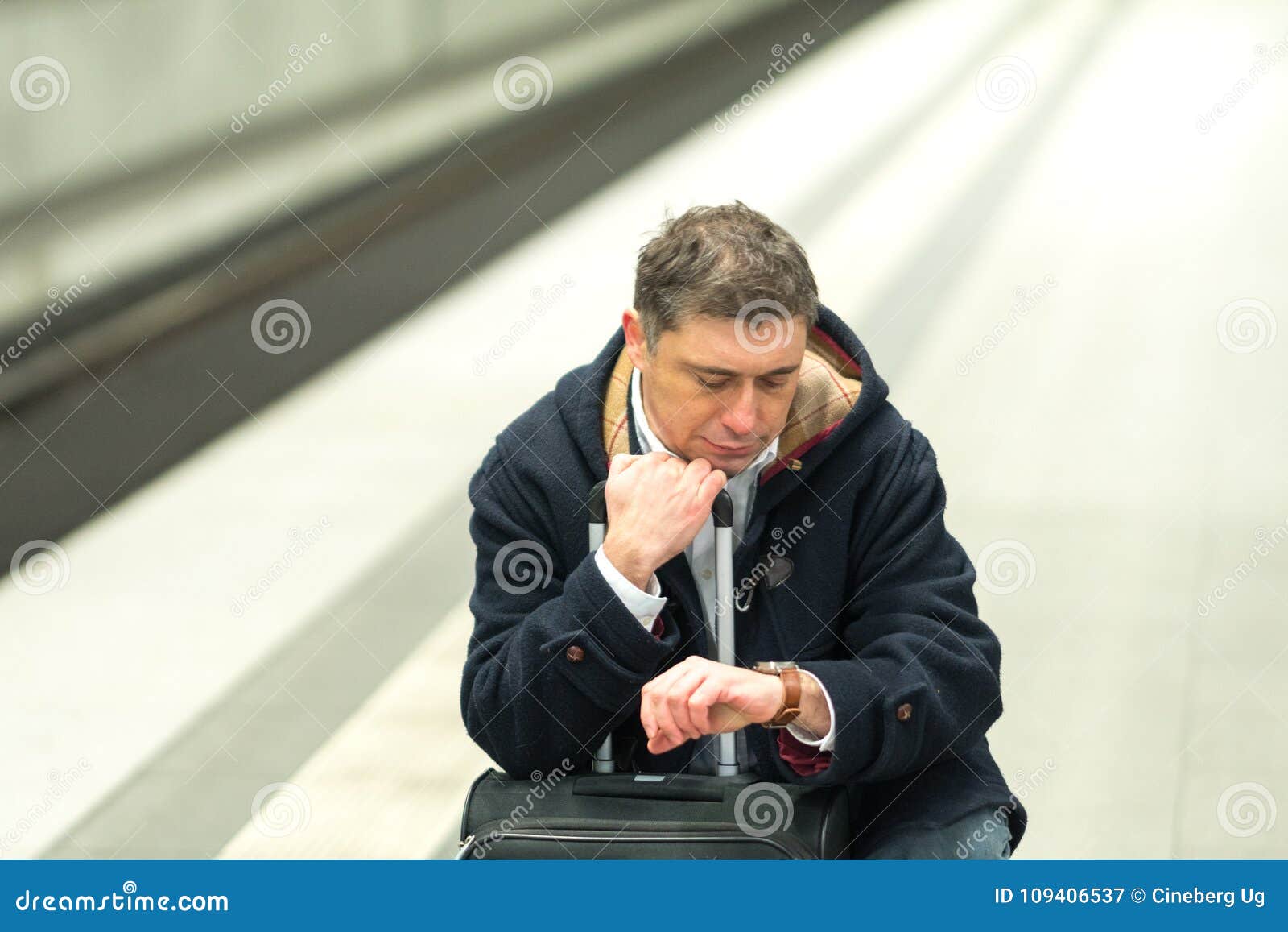Impatient Man at the Station Stock Image - Image of handsome, rail ...