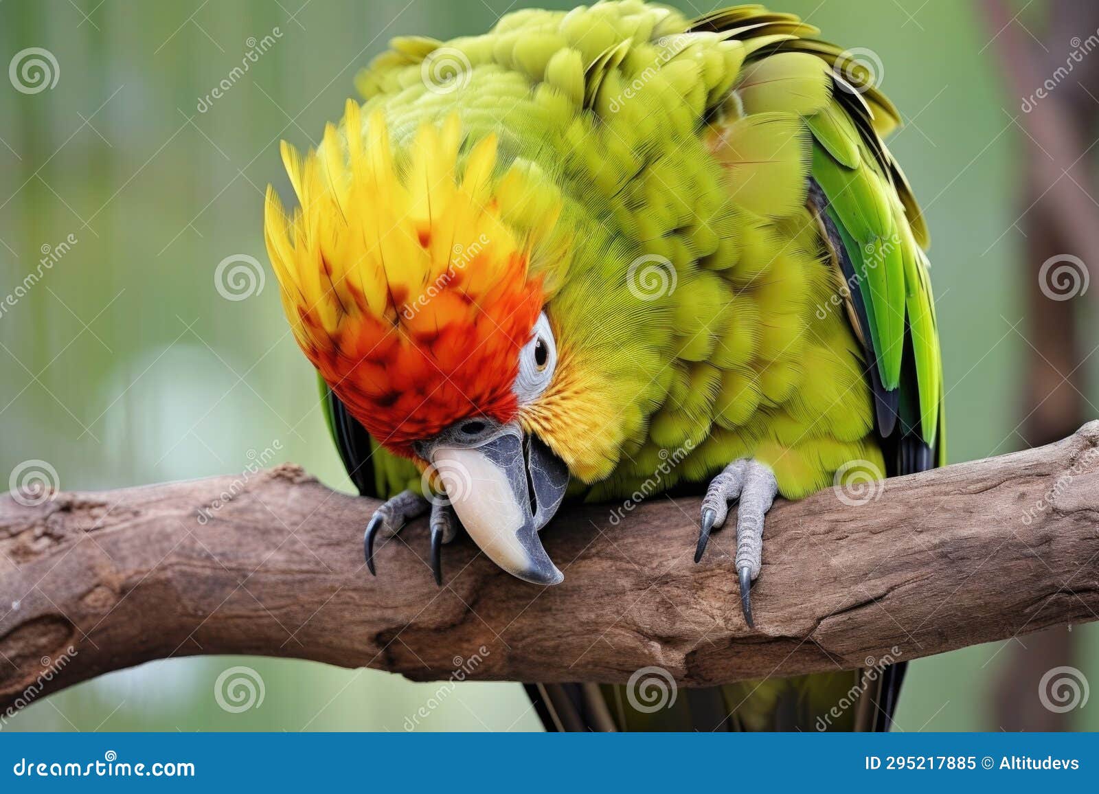 An Imperial Amazon Parrot Preening while Perched on a Branch Stock ...