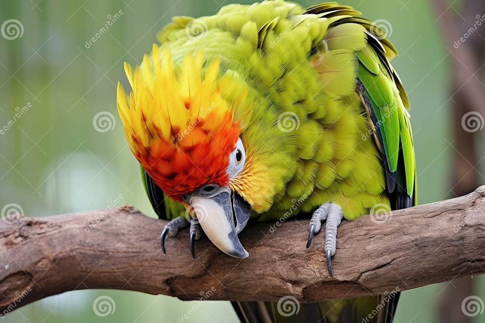 An Imperial Amazon Parrot Preening while Perched on a Branch Stock ...