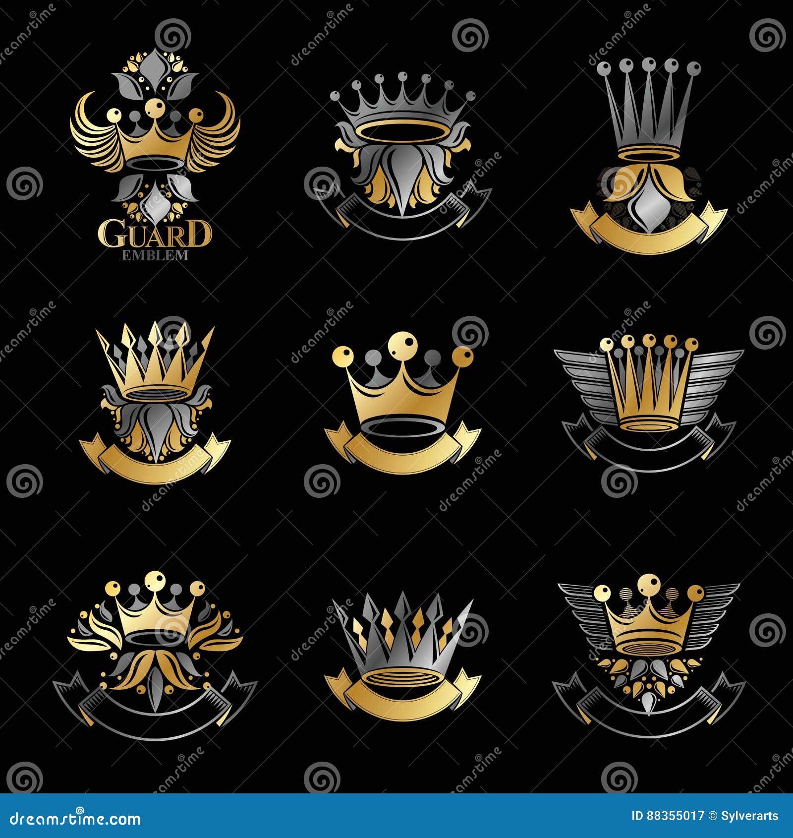 Imperial Crowns Emblems Set. Heraldic Coat of Arms, Vintage Vector ...