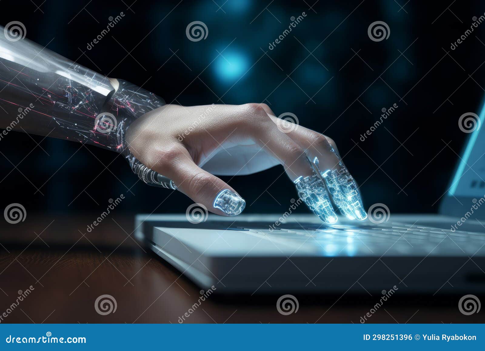 Impersonal Hand of Robot Touch. Coding Monitor Science Stock ...