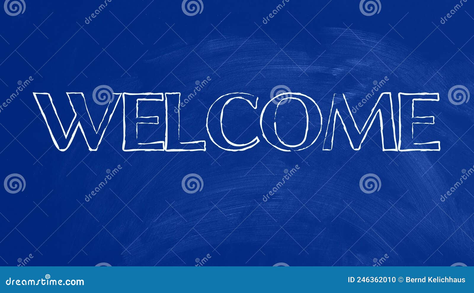Welcome Written on Blue Chalkboard Stock Photo - Image of concept ...