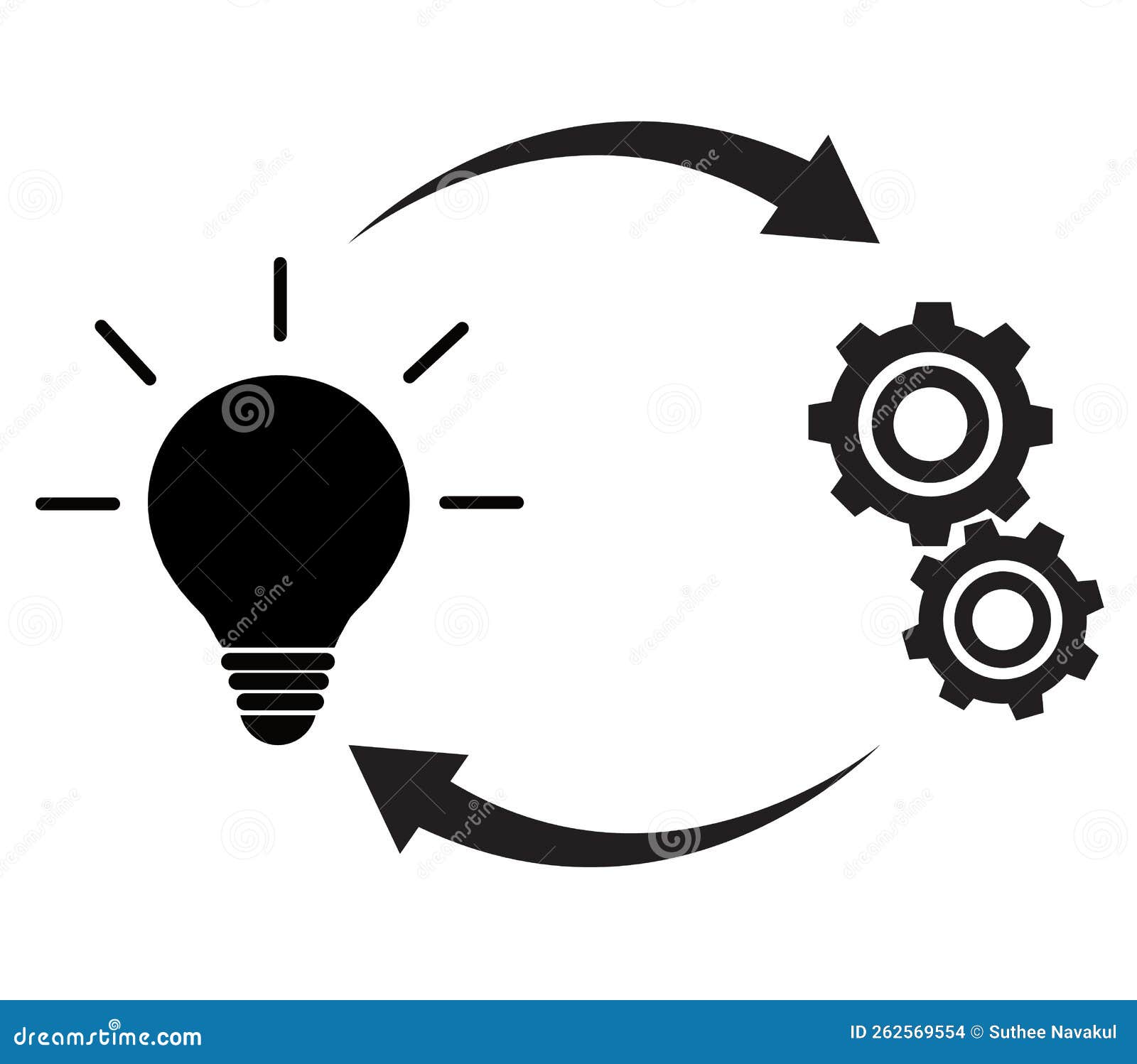 Implementation Icon on White Background. Light Bulb with Gear and ... Implementation Icon on White Background. Light Bulb with Gear and ...