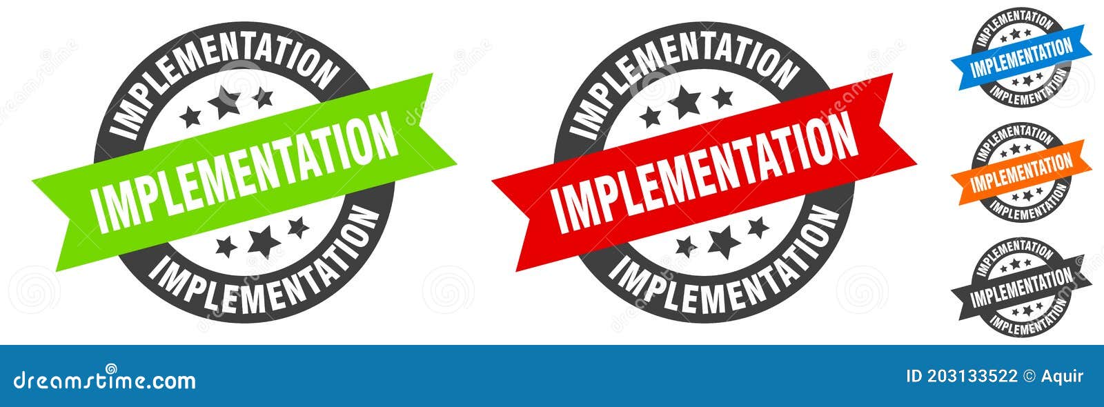 Implementation Stamp. Implementation Round Ribbon Sticker. Tag Stock ...