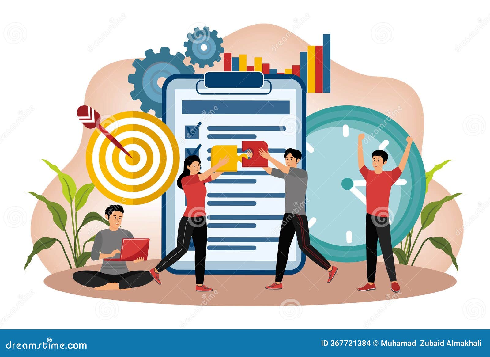 Implementing Business Solution Businessmen Charts Vector Illustration ...