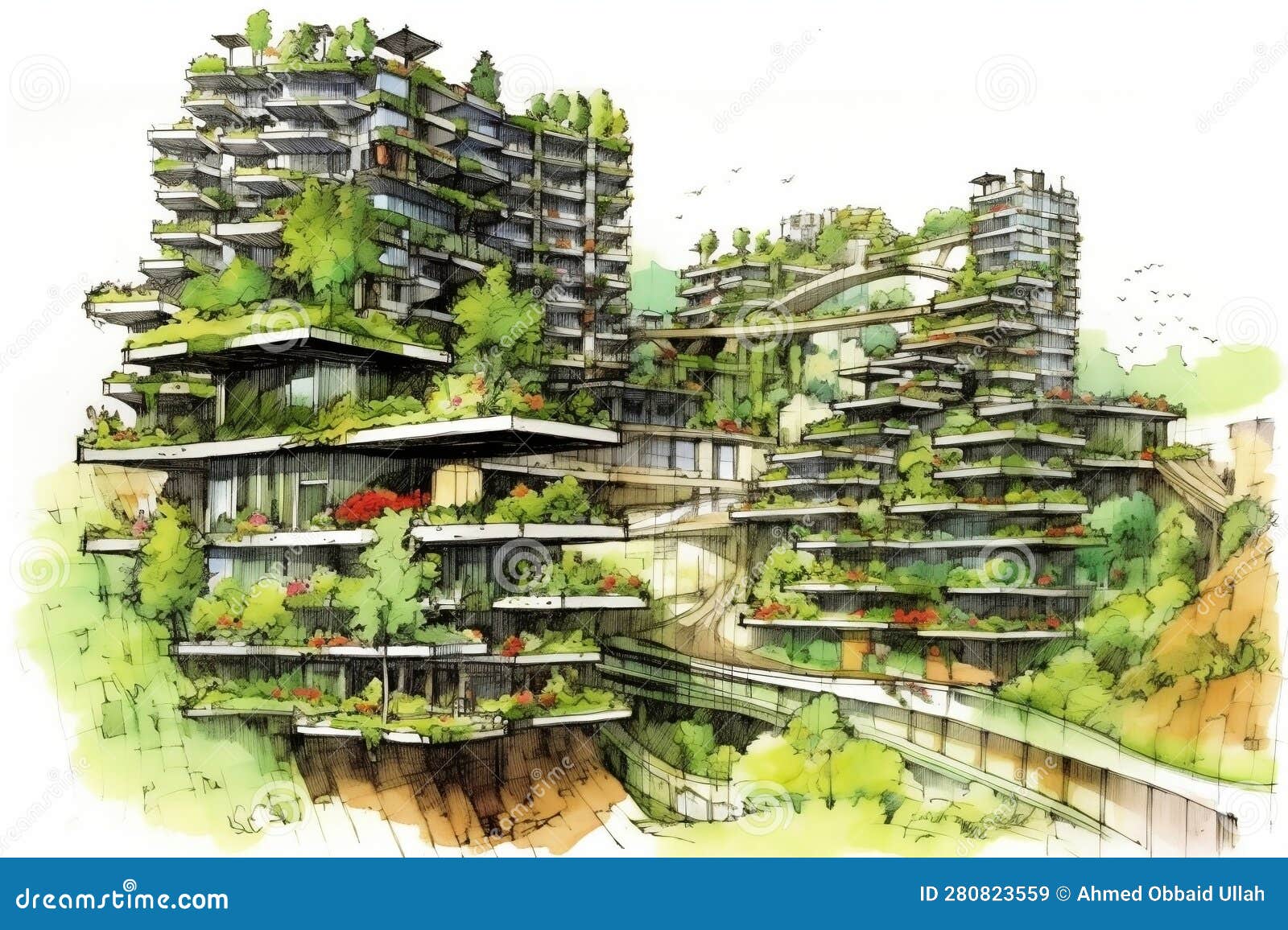 Implementing Urban Development: a Visionary Sketch. Generative Ai Stock ...